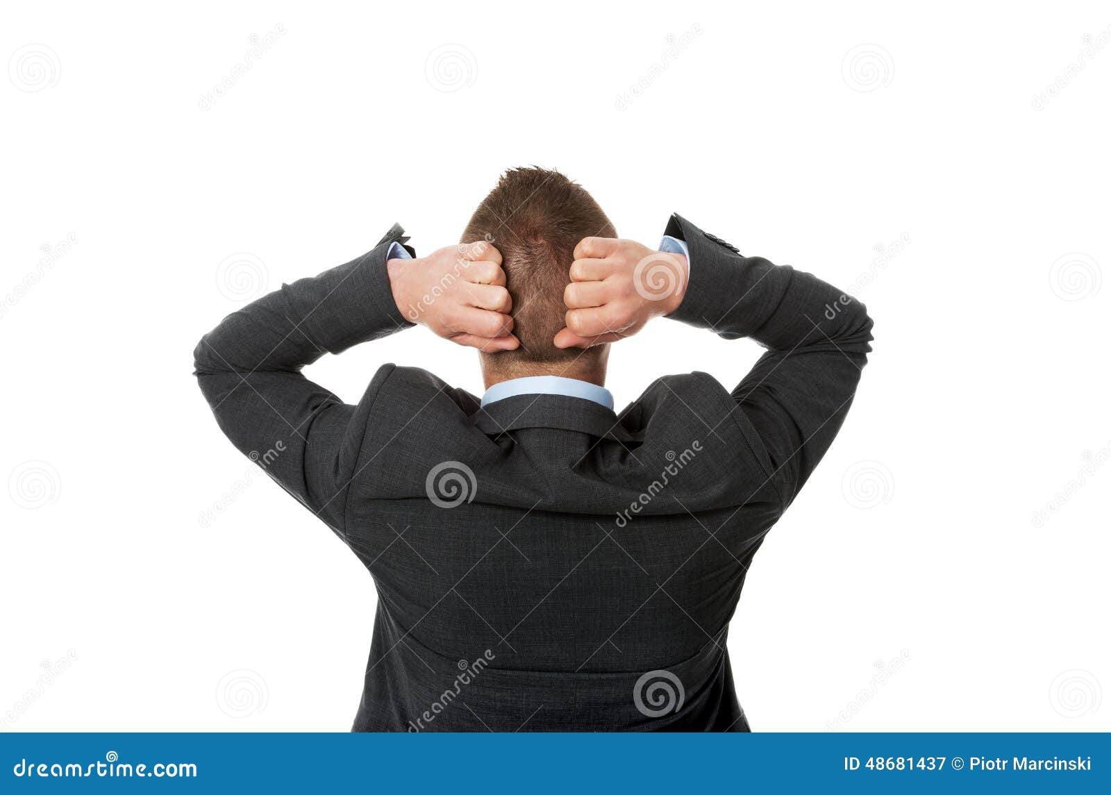 Back View Businessman Putting Hands on the Nape Stock Image - Image of ...