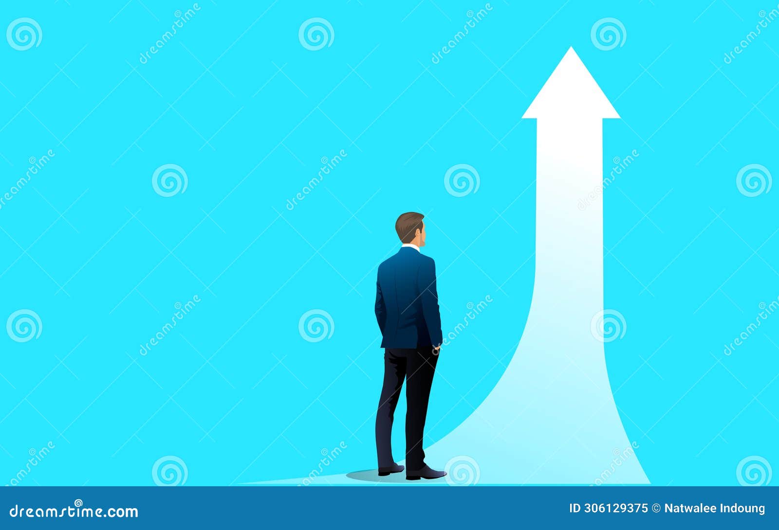 Back View Businessman Standing and Looking Arrow Forward on White ...