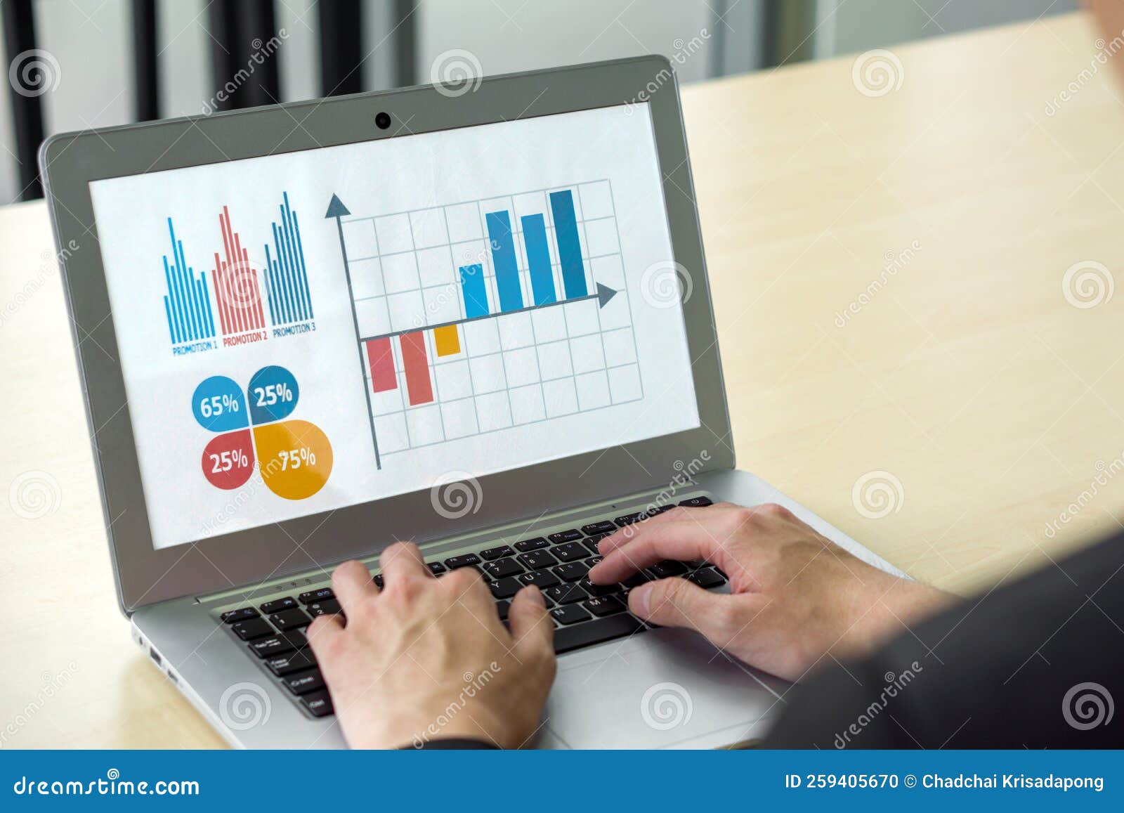 Back View of Businessman in Suit Sit at Desk in Office Typing on Laptop ...