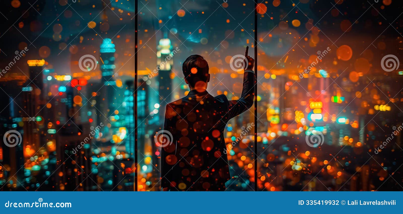 A Man Looking Up At A Night Sky Filled With Constellations That Form ...