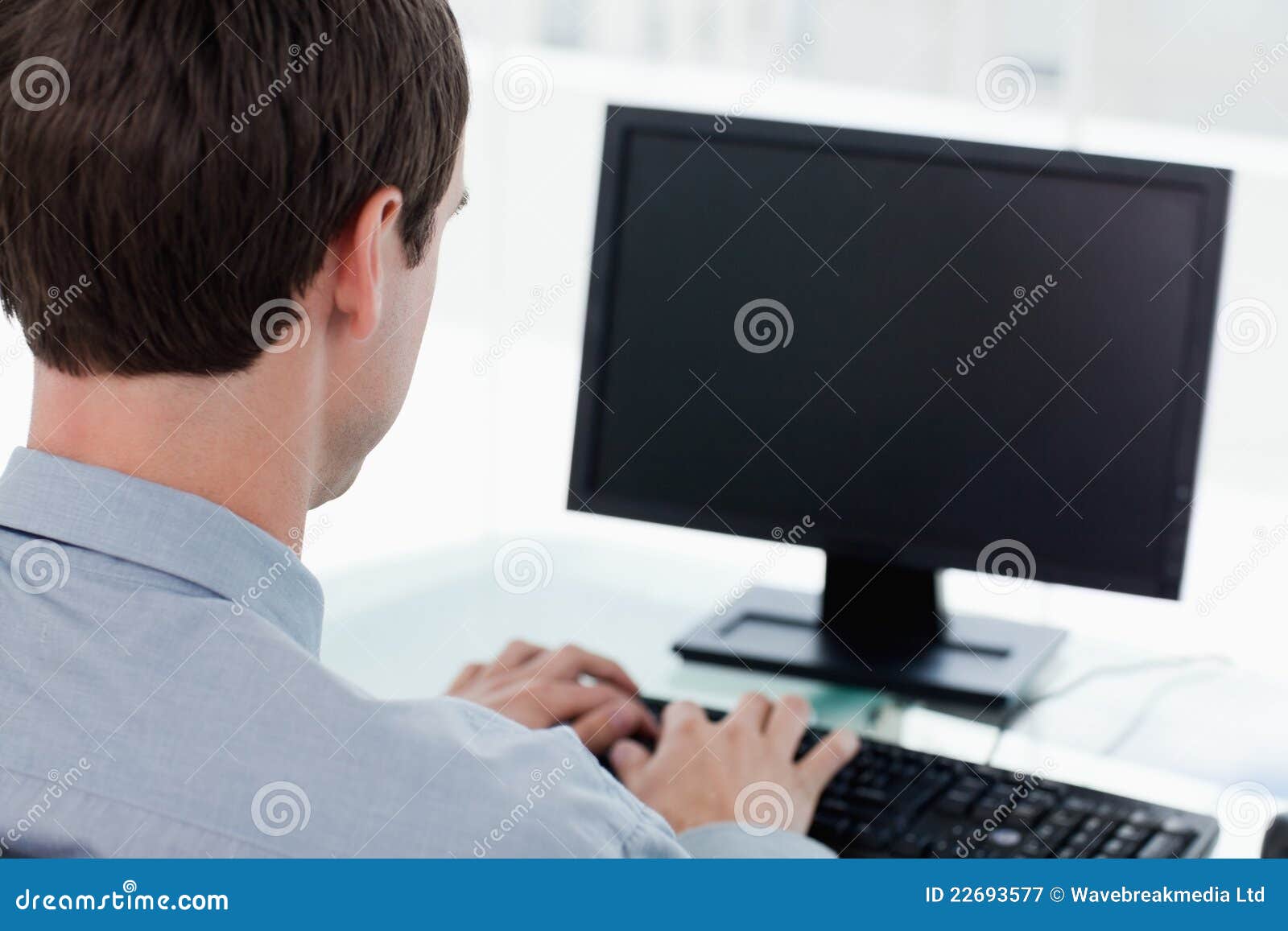 Back View of a Businessman Working with a Computer Stock Image - Image ...