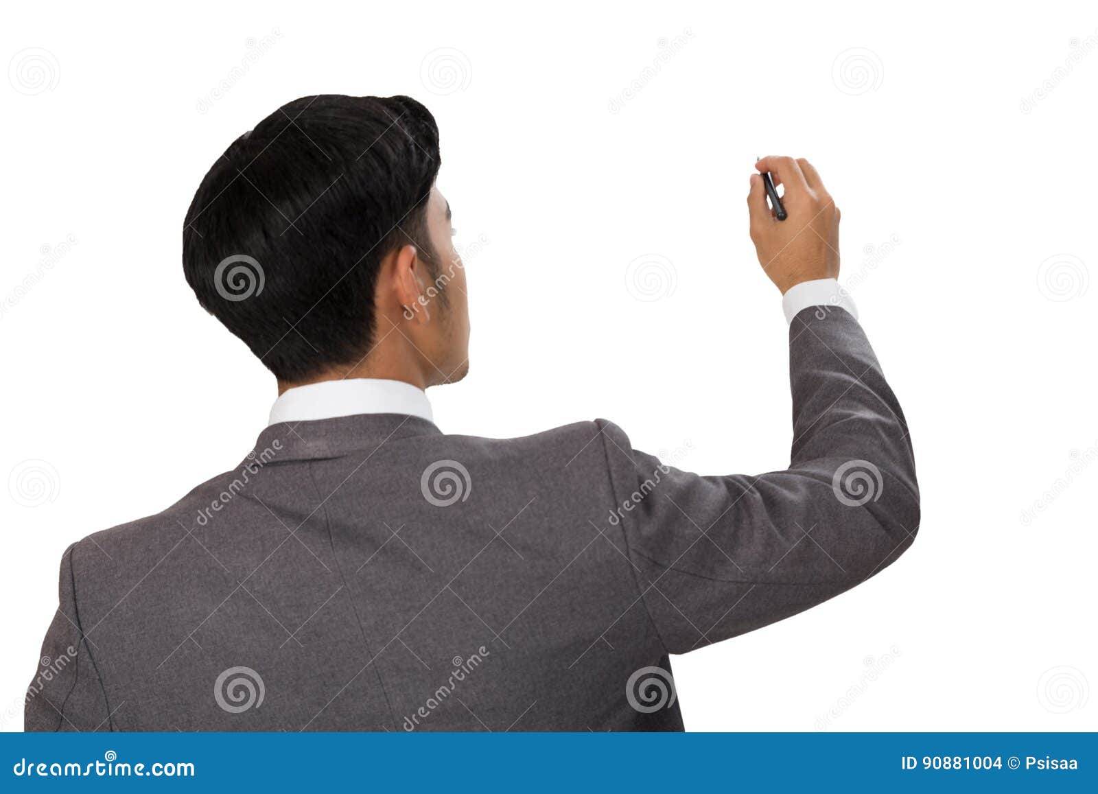 Back View of Businessman Writing, Drawing on Blank Space Stock Photo ...