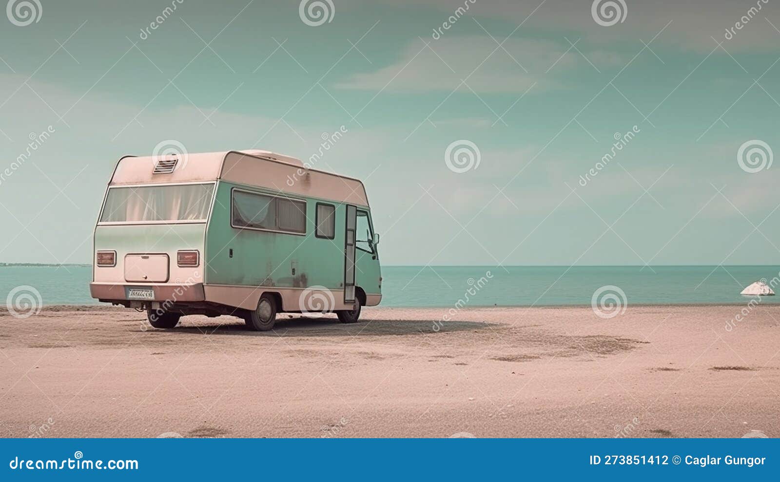Back View of Camper Van stock illustration. Illustration of mountain ...