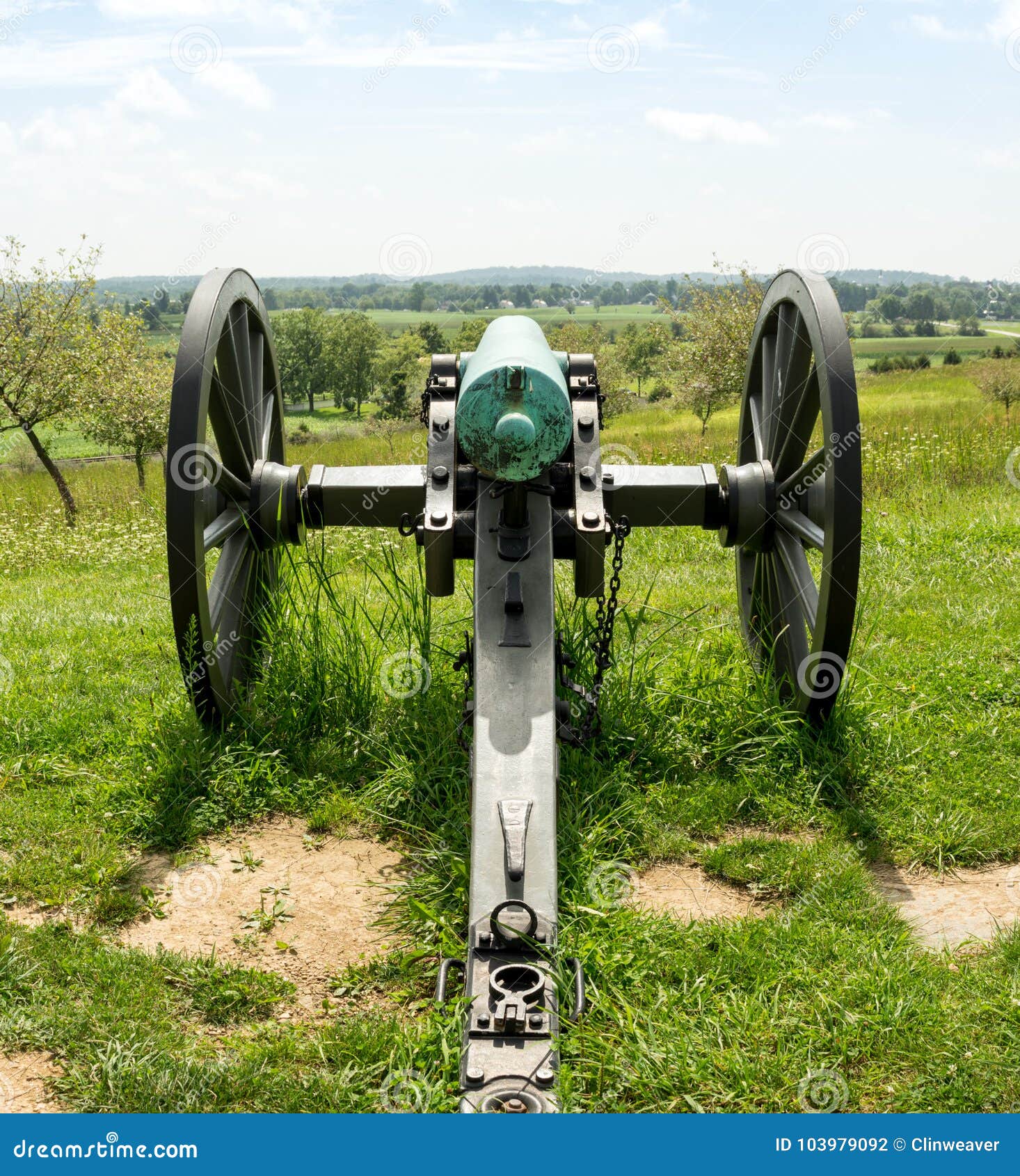 Back View of Cannon Overlooking the Valley Stock Photo - Image of ...