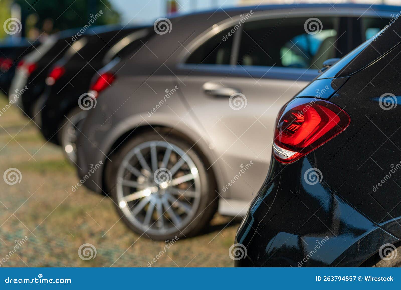 Back View of Cars Parked in Row Stock Image - Image of race, luxury ...