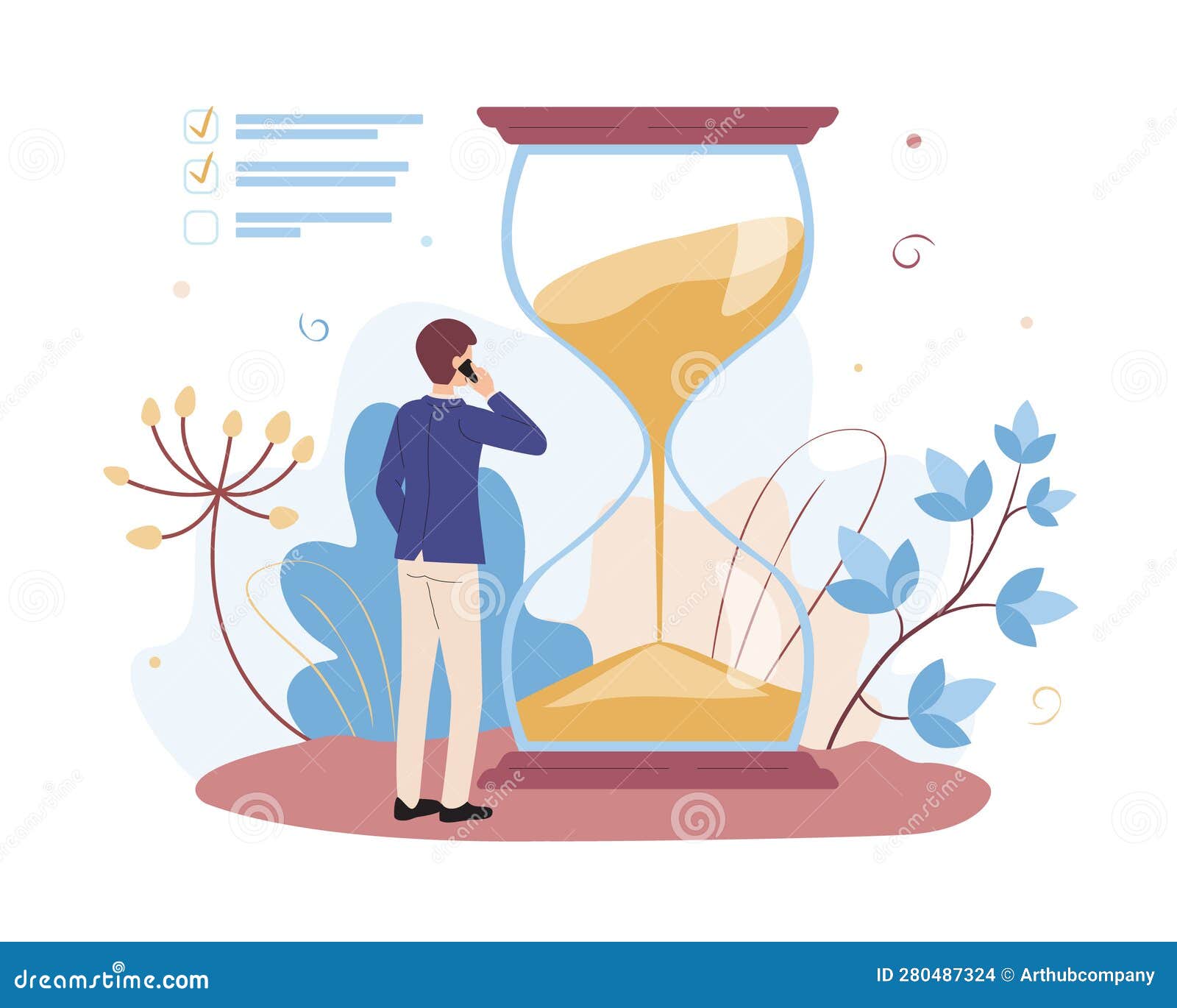 Flat Illustration of Cartoon Guy Talking on Phone Discussing Work Tasks ...