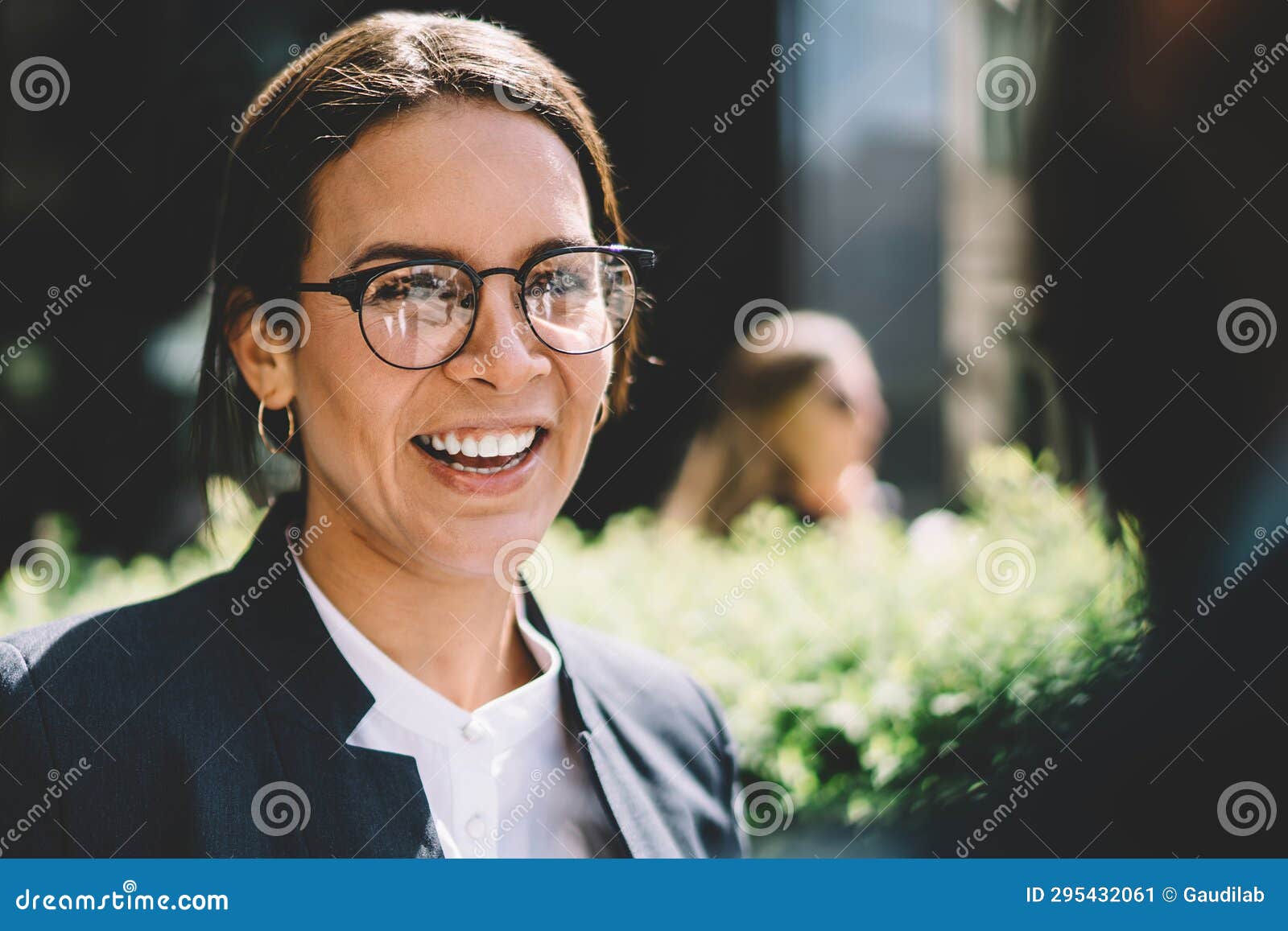 Back View of Cheerful Excited Female Entrepreneur in Optical Spectacles ...