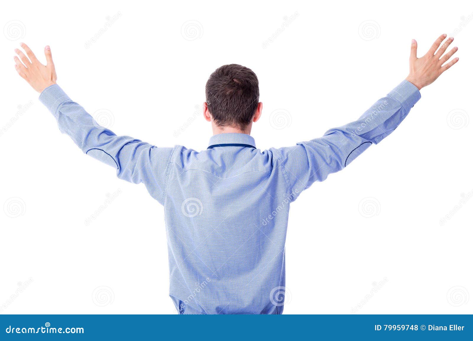 Back View of Cheerful Young Businessman Holding Hands Up Isolate Stock ...