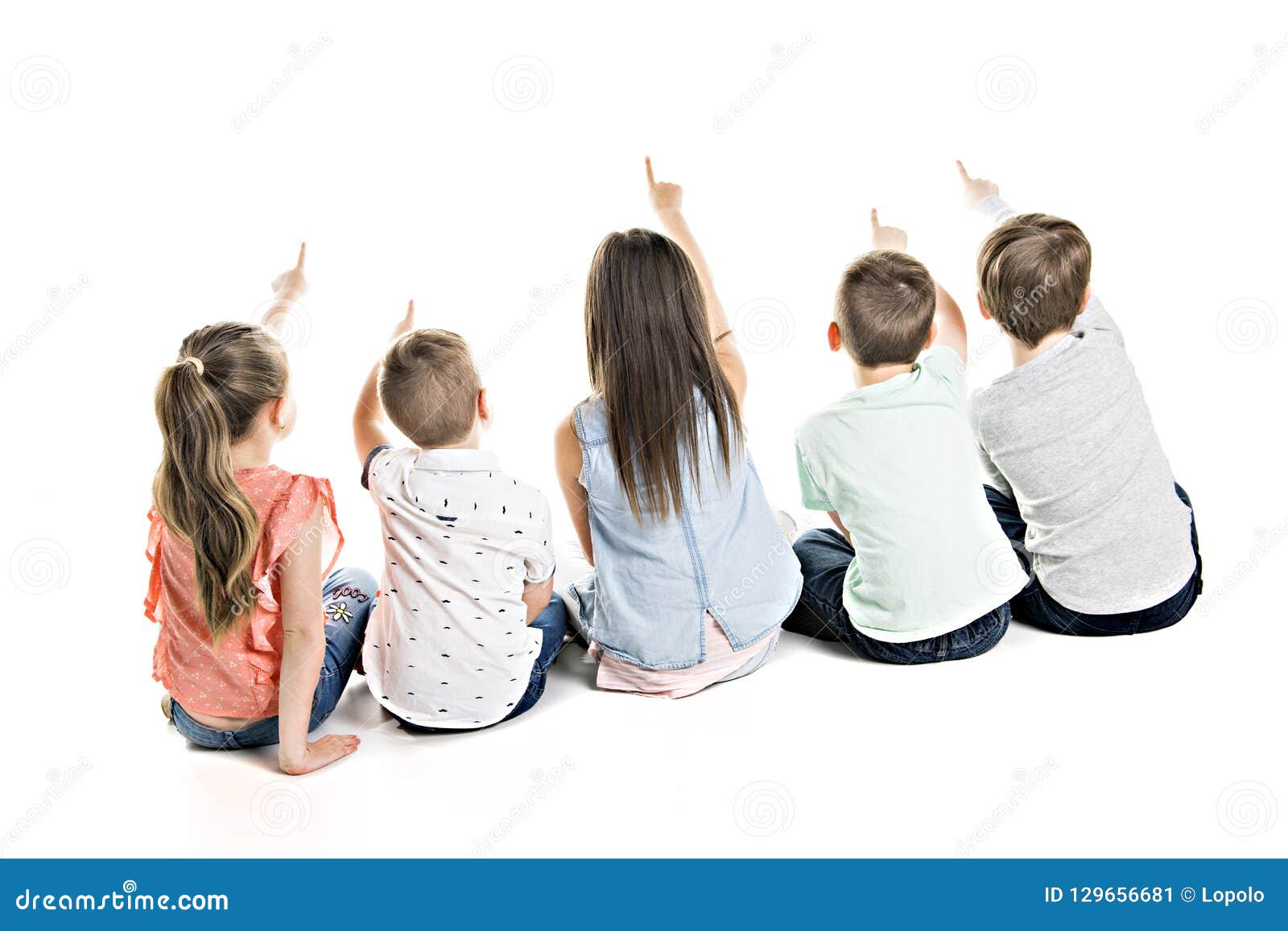Back View of Child Group Sitting on Floor Looking at Wall Stock Image ...