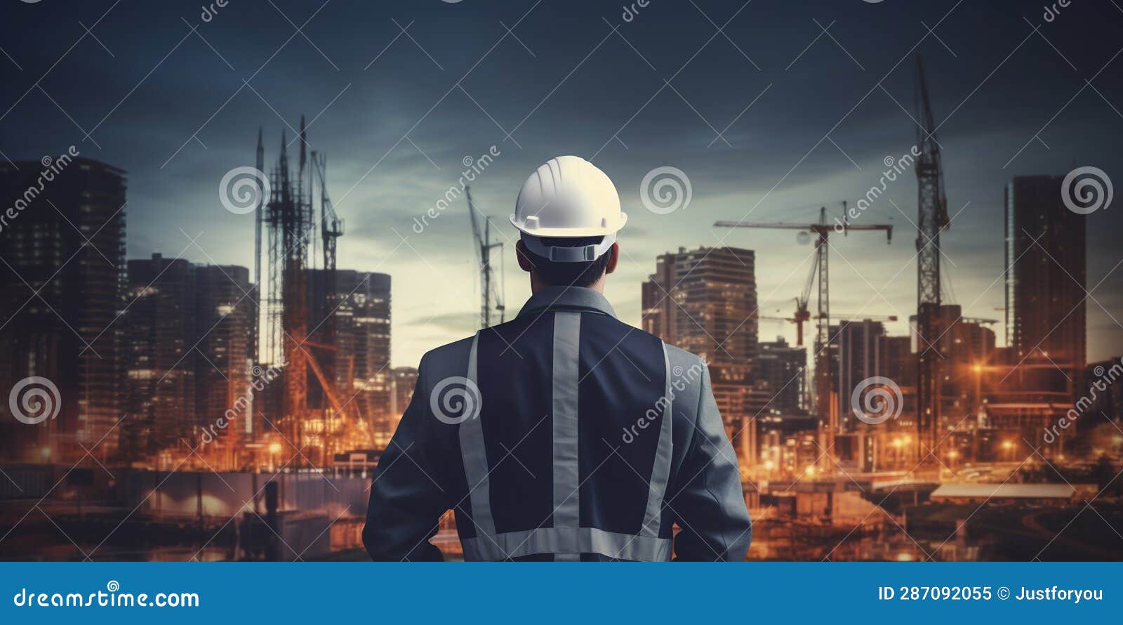 Back View of Civil Engineer with Metropolis Construction Background ...