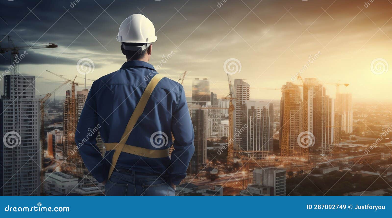 Back View of Civil Engineer with Metropolis Construction Background ...