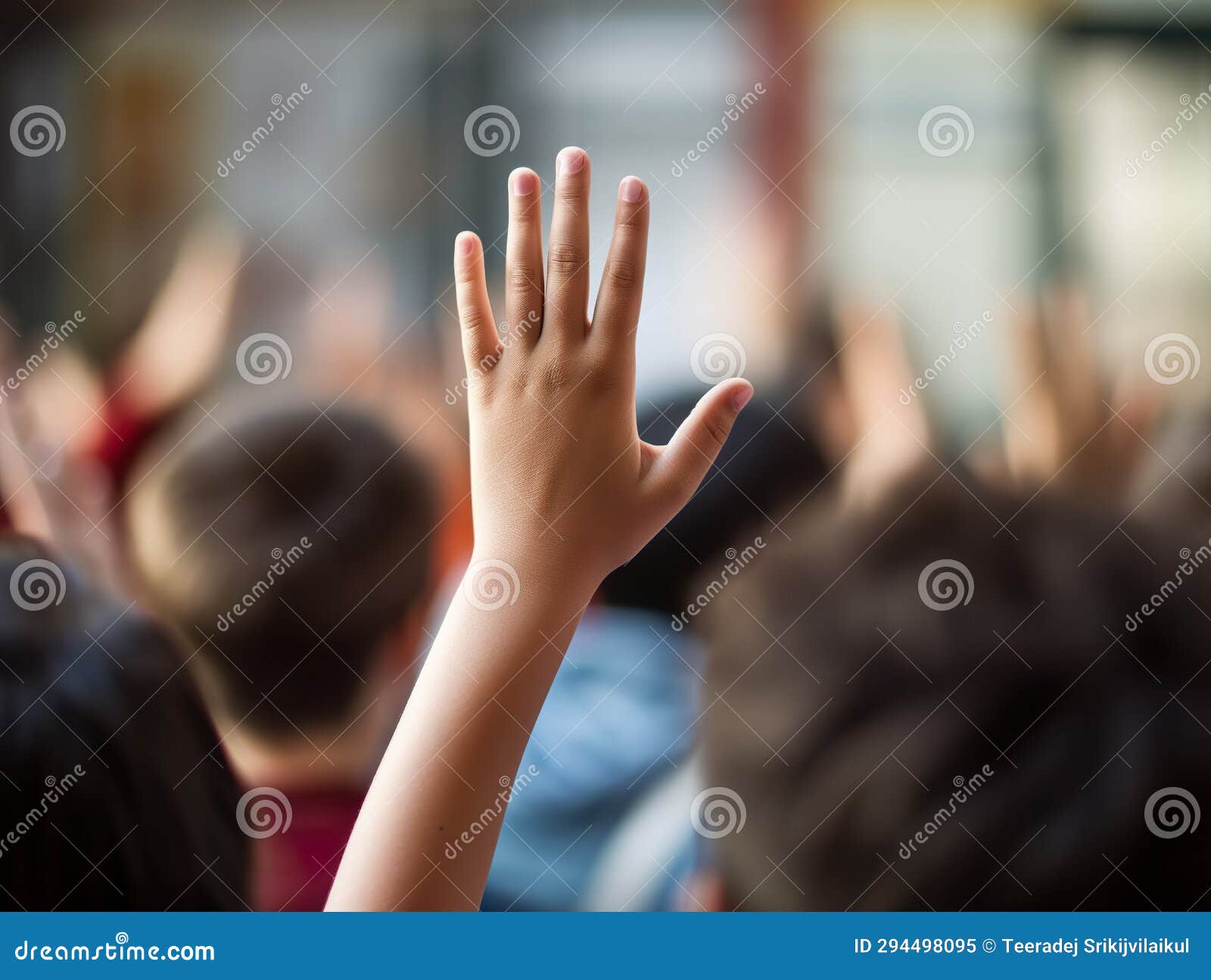 Back View of a Boy Raising Hand Asking Question. Generative AI. Stock ...