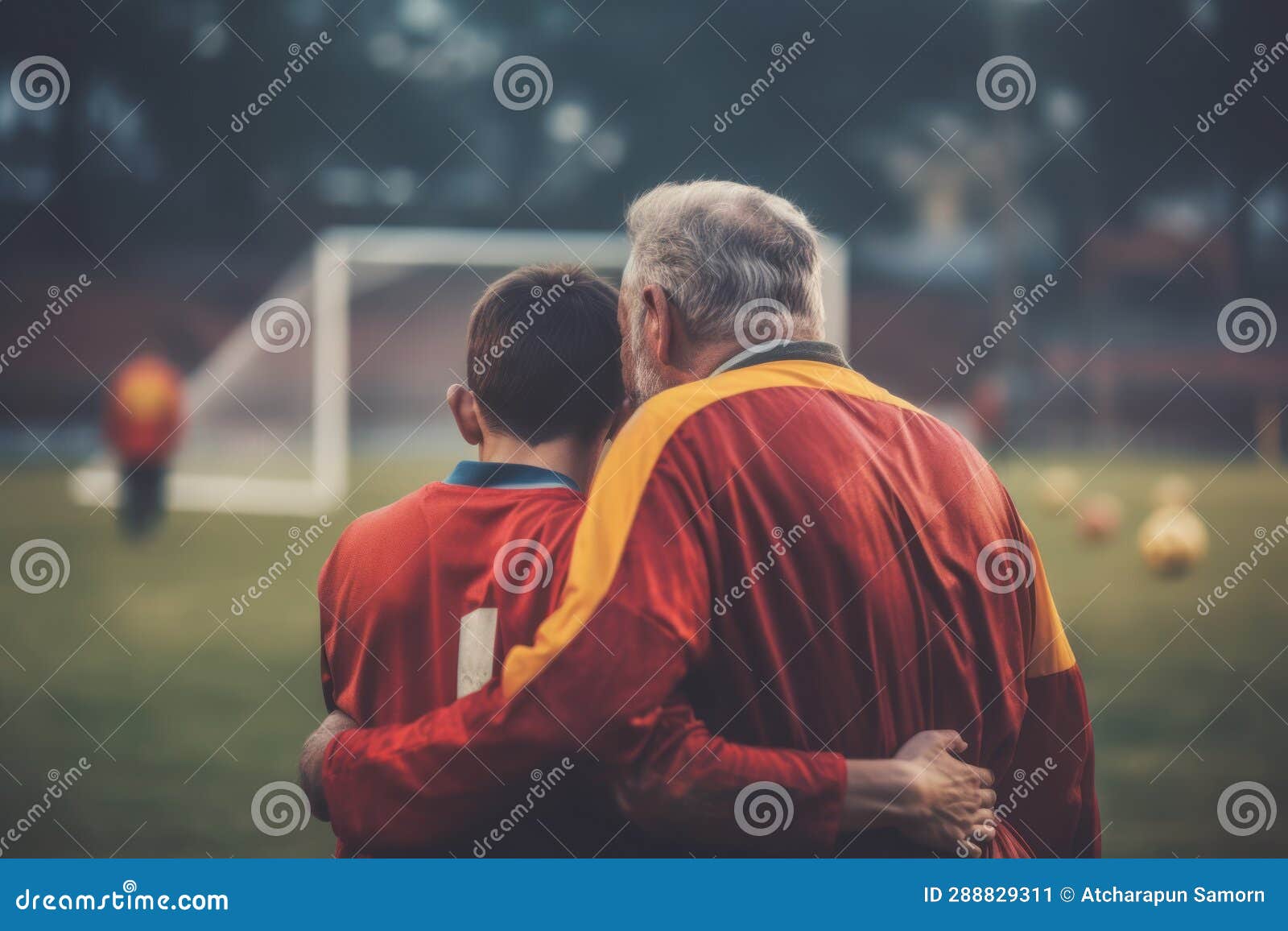 Back View of Coach at Field with a Kids Team Generative AI Stock ...
