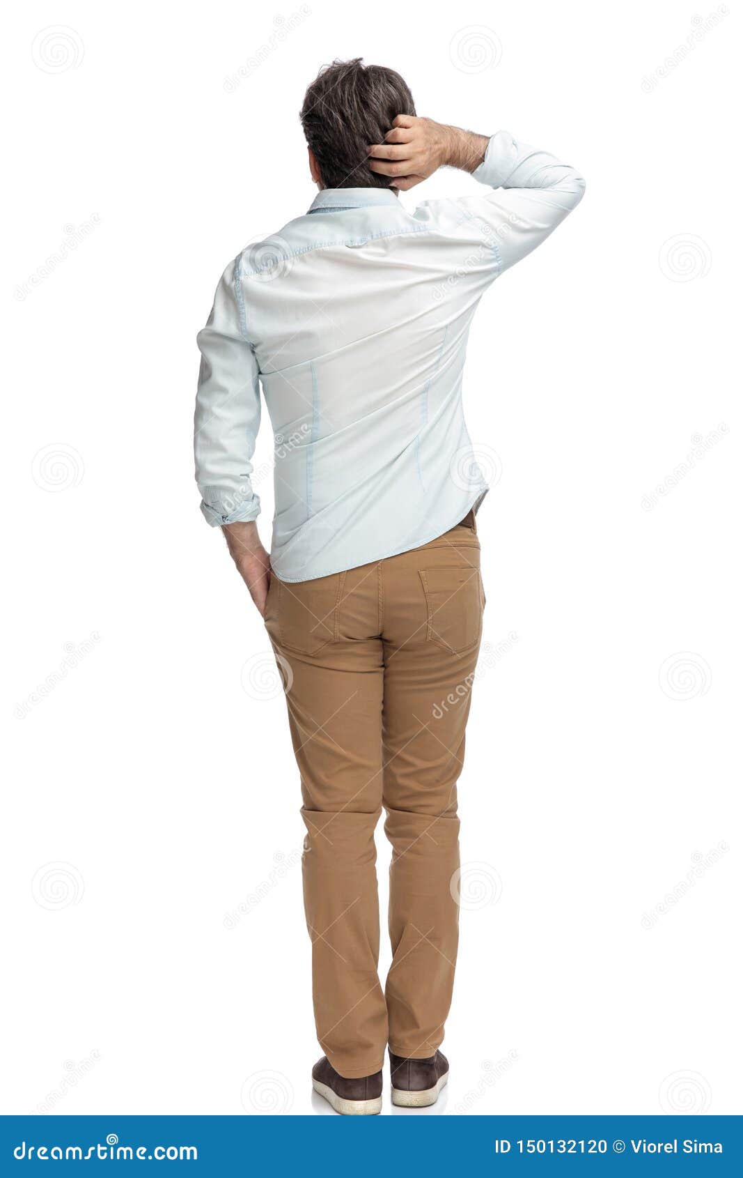 Back View of Concerned Casual Man Scratching His Head Stock Photo ...