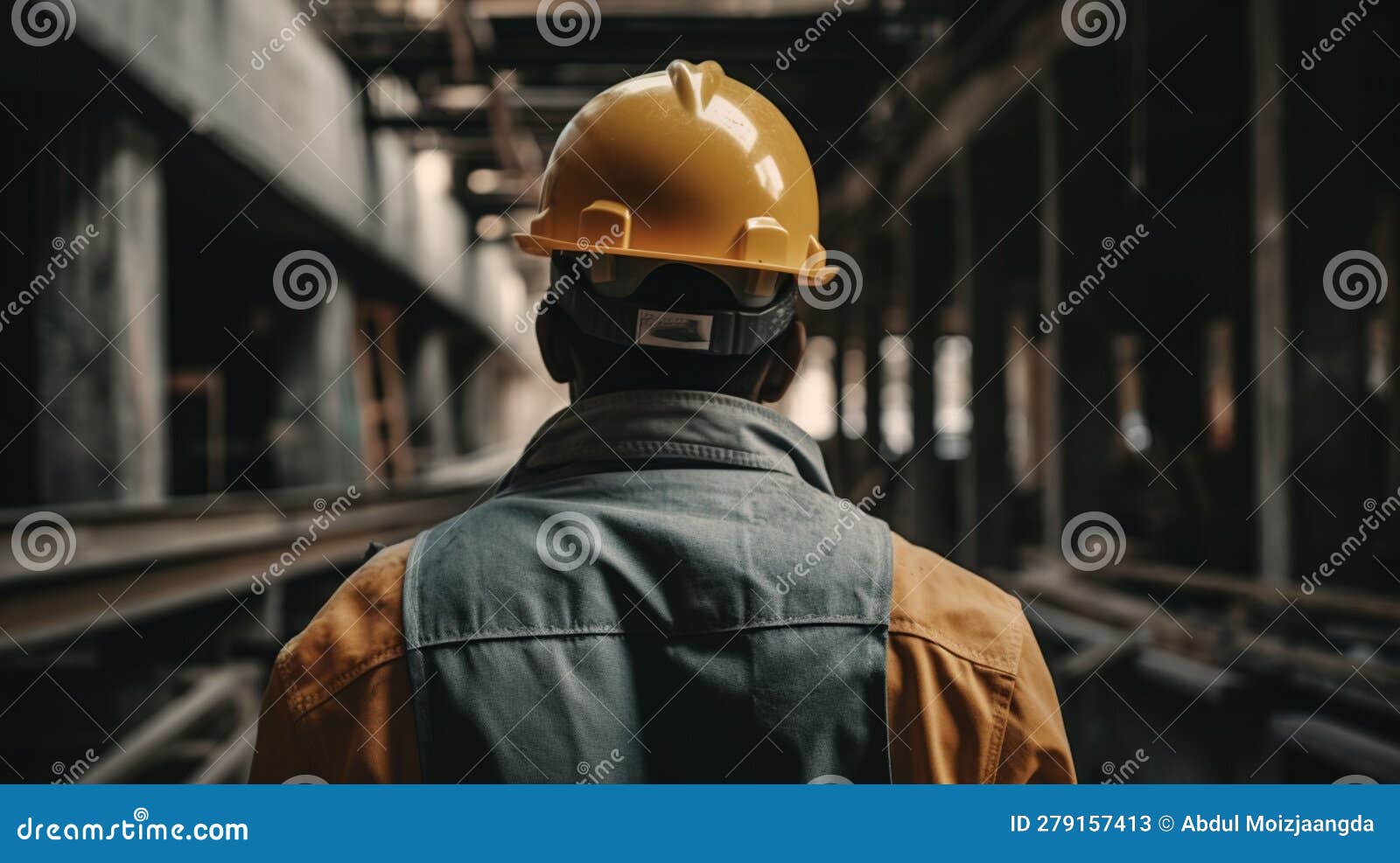 Back View of a Construction Worker with Yellow Helmet Stock ...