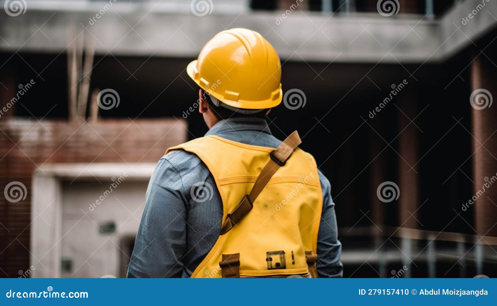 Back View of a Construction Worker with Yellow Helmet Stock ...