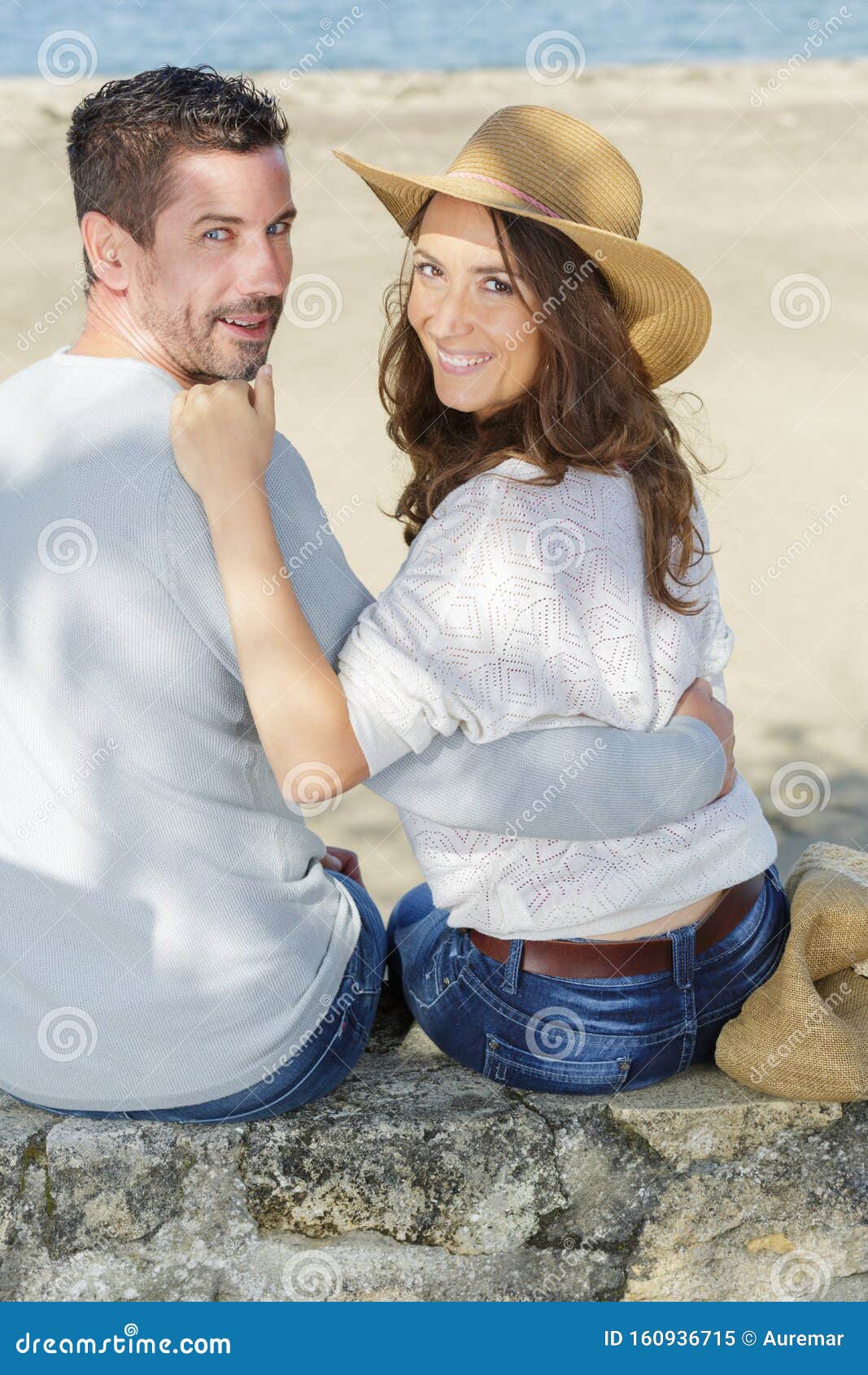 Back View Couple Looking at Camera Stock Image - Image of coast ...