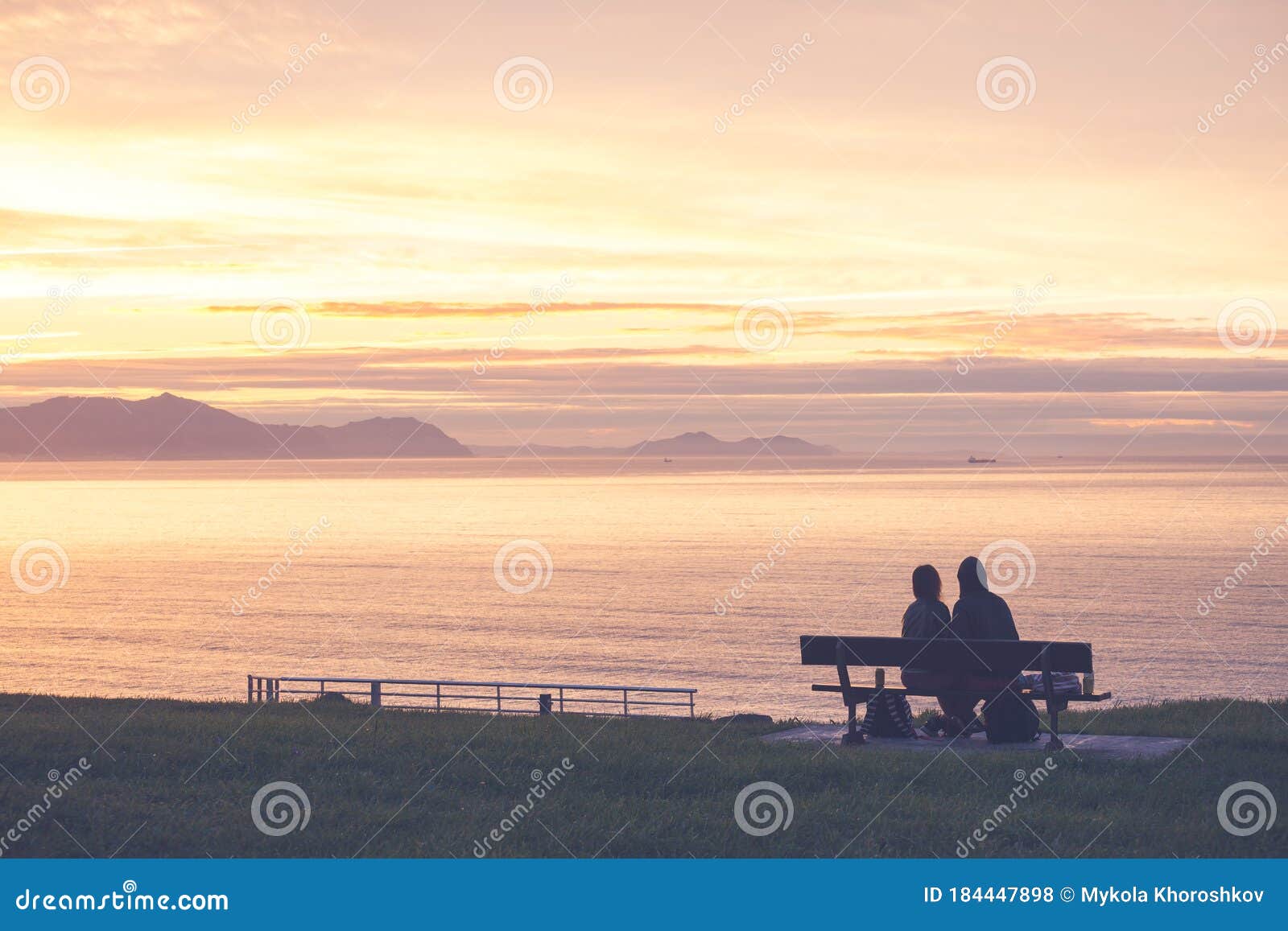 Couple Silhouette Hugging and Watching Sunset on the Beach Stock Photo ...
