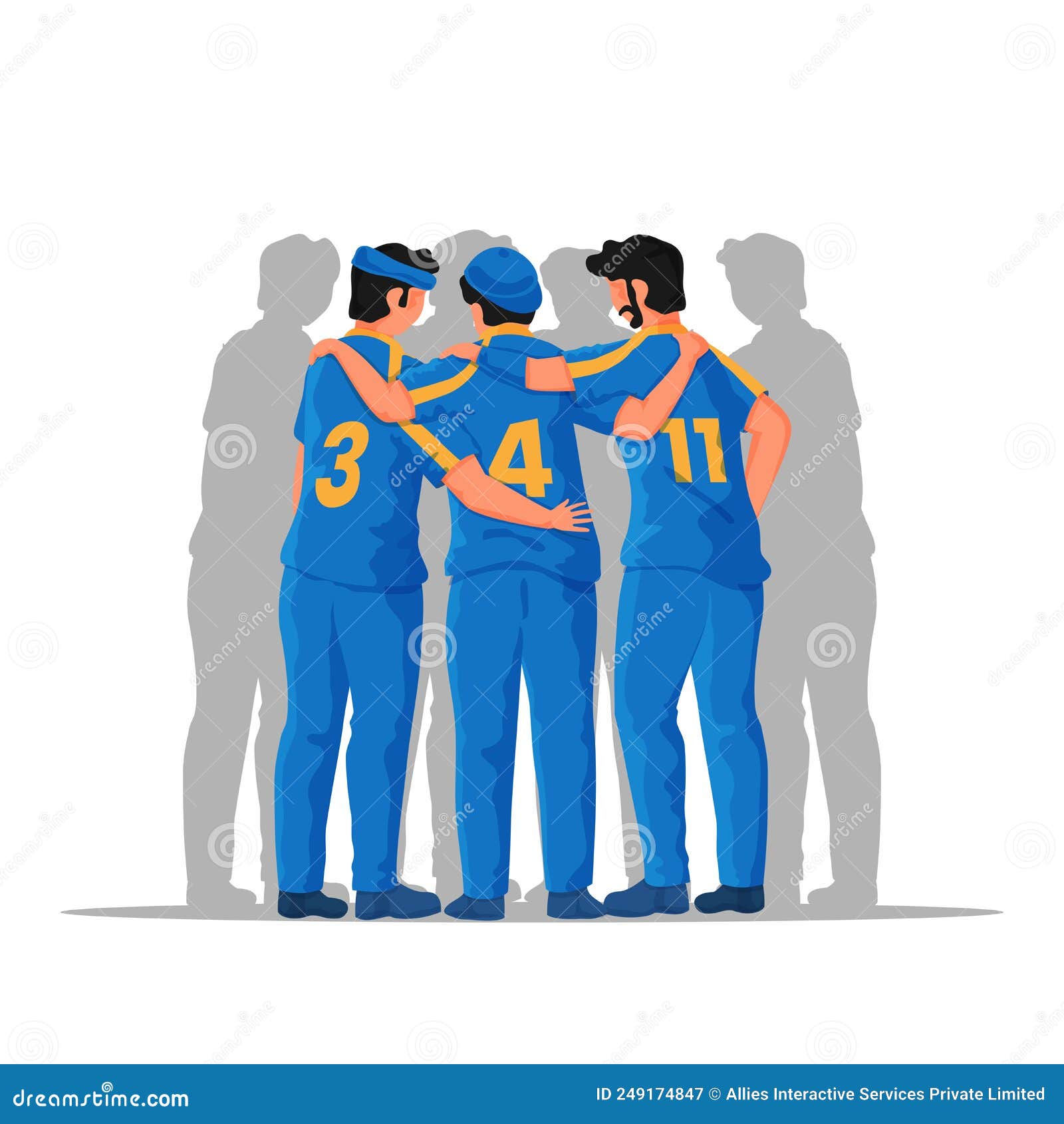 Back View of Cricket Players Standing Together on White Stock ...