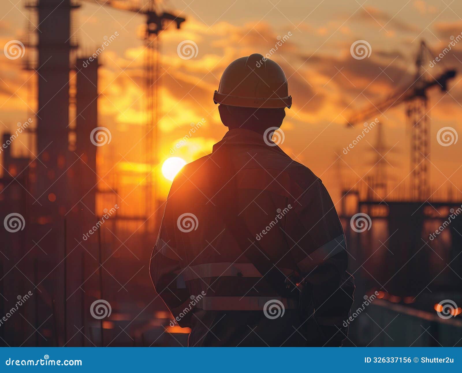 Back View of a Dedicated Foreman at a Construction Dawn the Birth of a ...