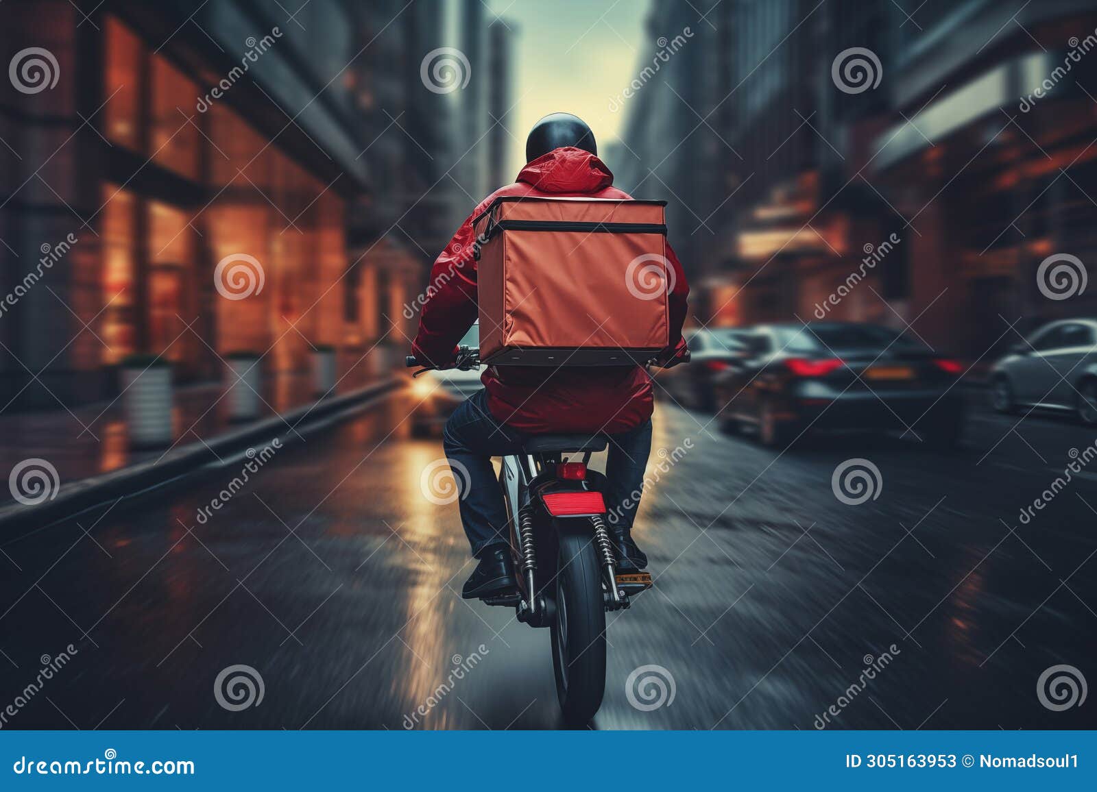 Back View of Delivery Man Riding on Bicycle with Backpack. Generative ...