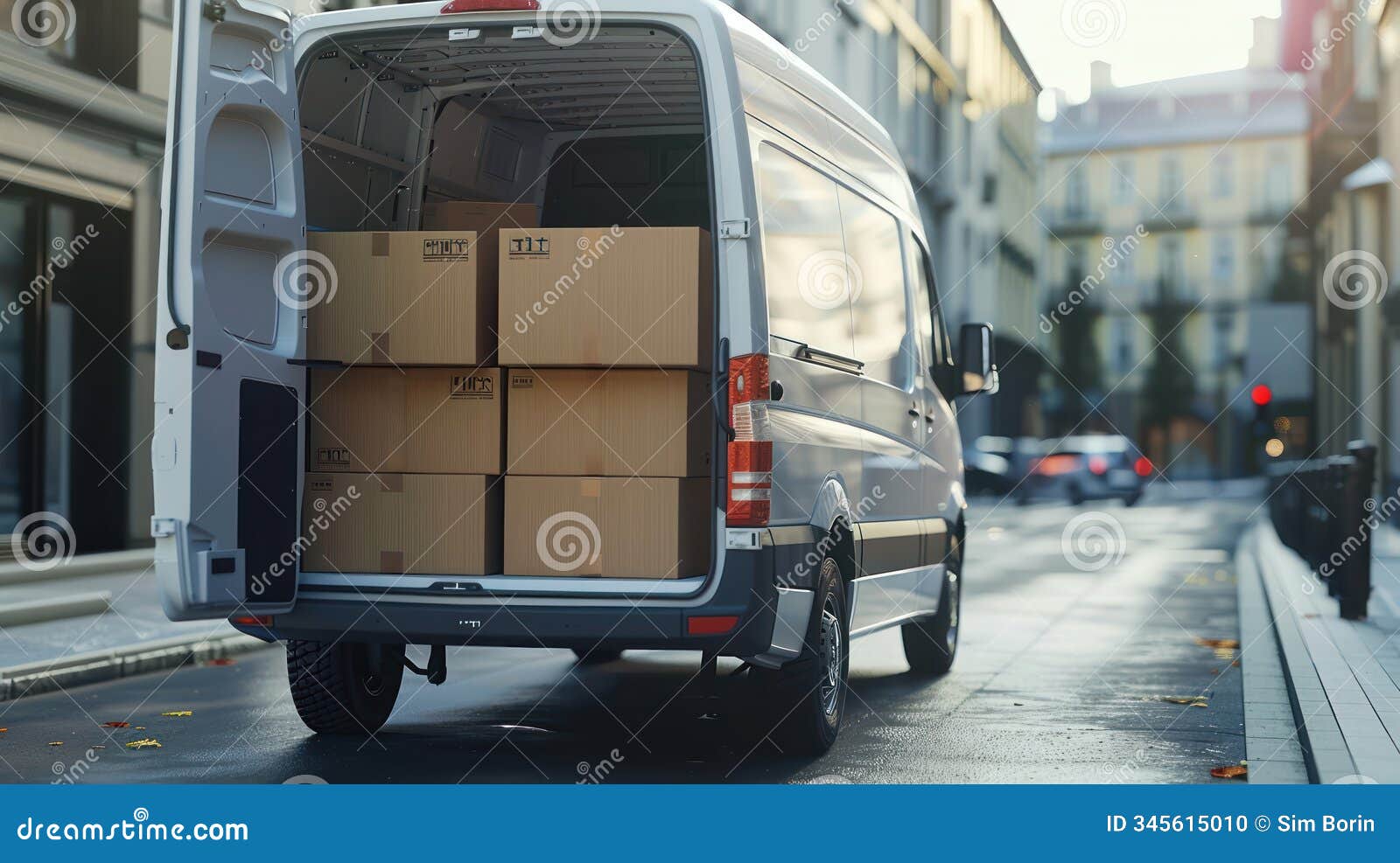 Back View of Delivery Van Loaded with Parcels from an E-commerce Stock ...
