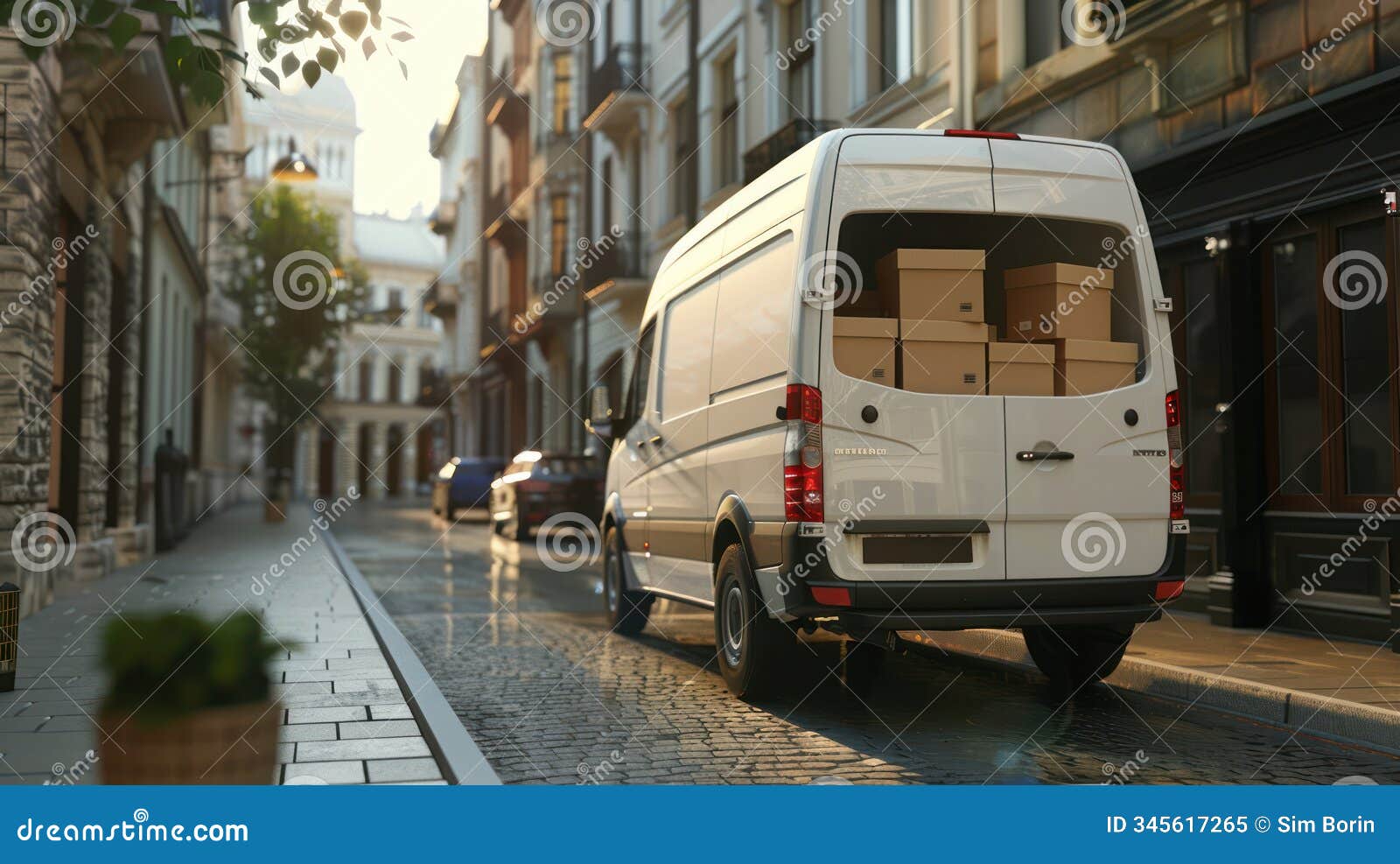 Back View of Delivery Van Loaded with Parcels from an E-commerce Stock ...