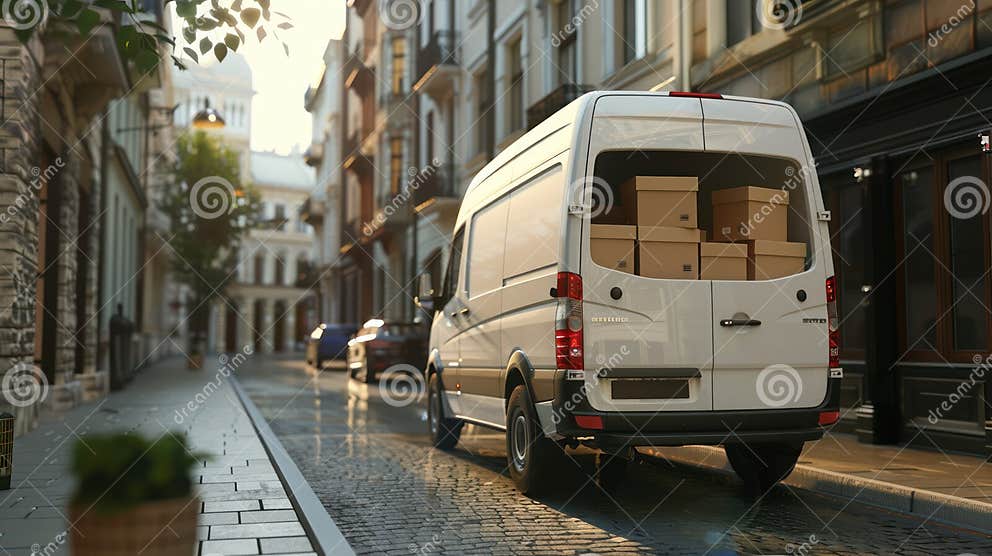 Back View of Delivery Van Loaded with Parcels from an E-commerce Stock ...