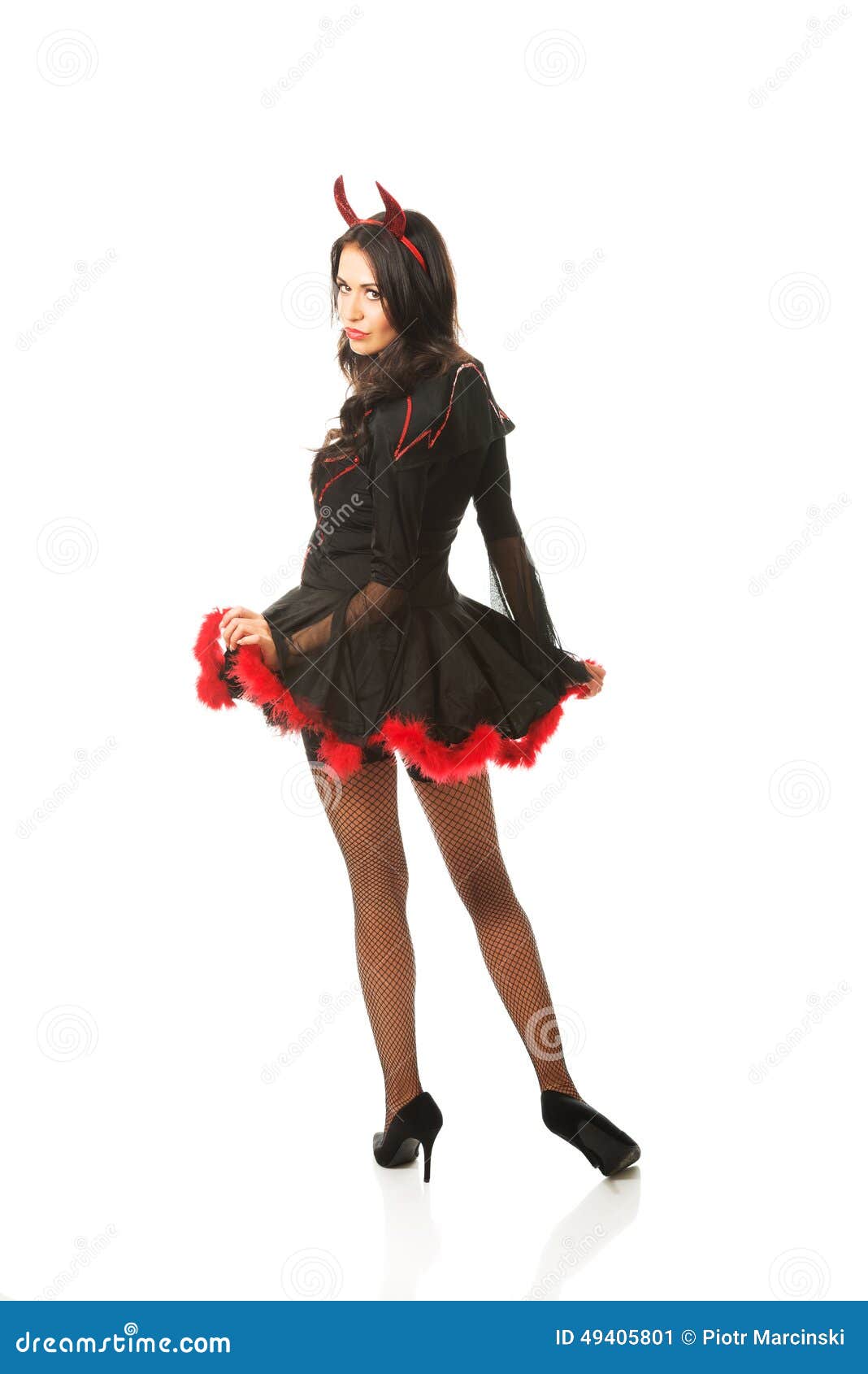Back View of Devil Woman Turns To the Camera Stock Image - Image of ...