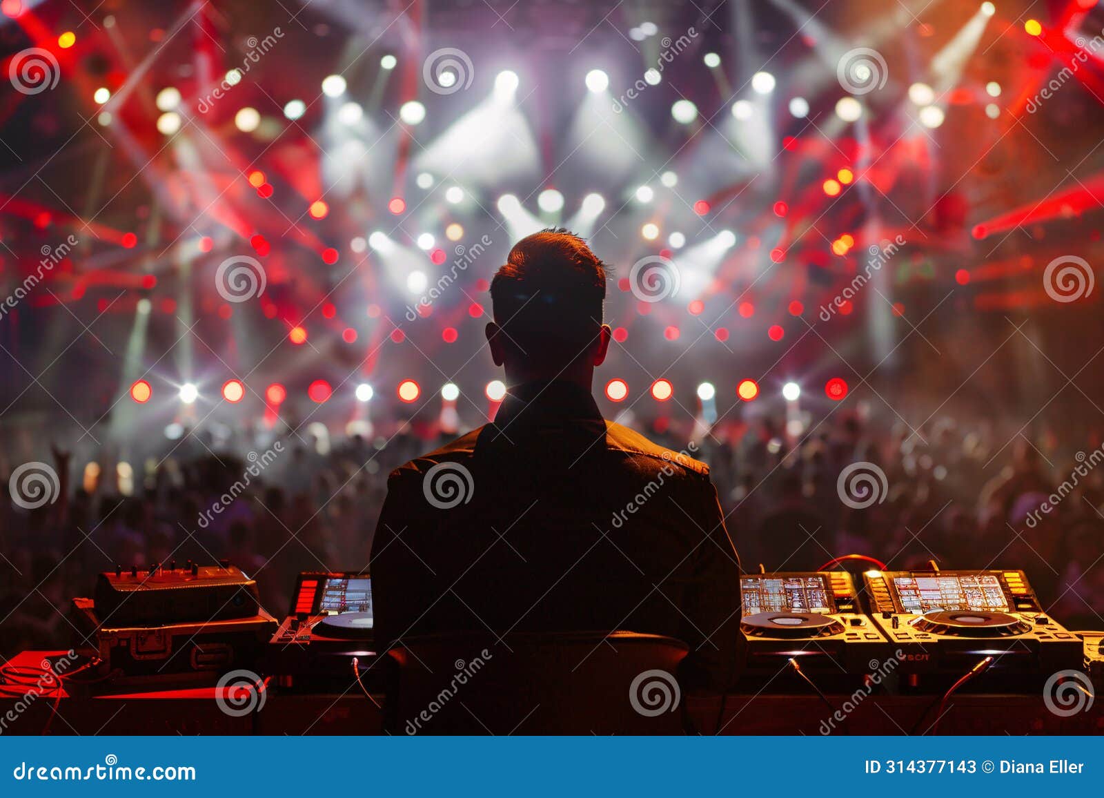Back View of Dj on the Concert with Light Stock Illustration ...