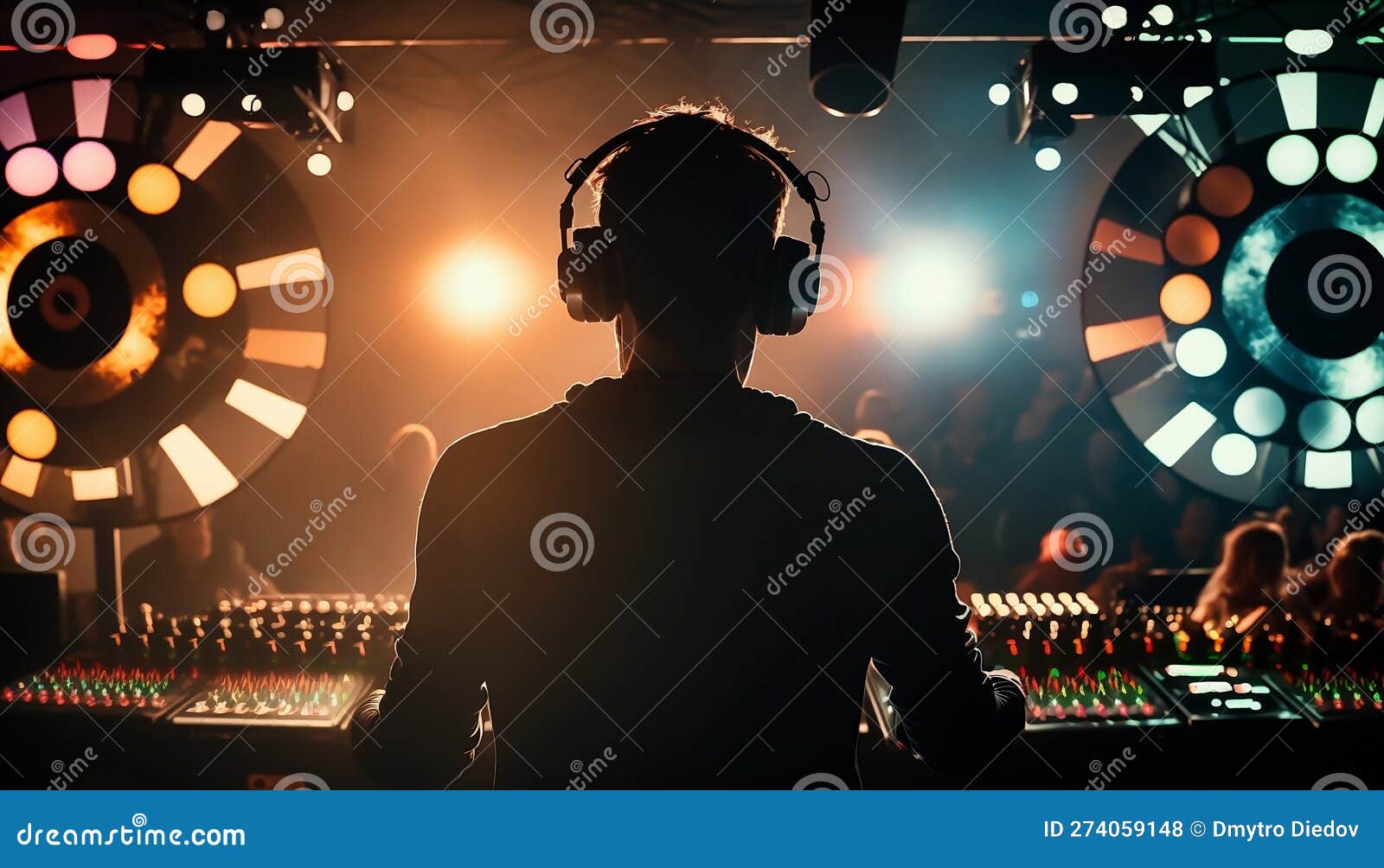 Back View of a DJ Guy Wearing Headphones Stock Illustration ...