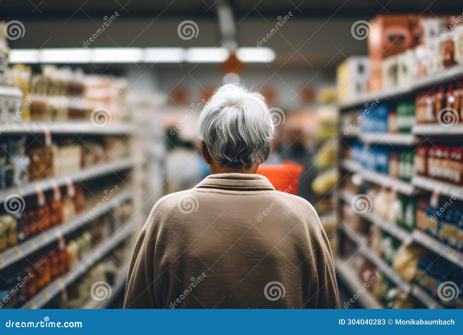 Back View of Elderly Man in Supermarket Aisles Stock Illustration ...