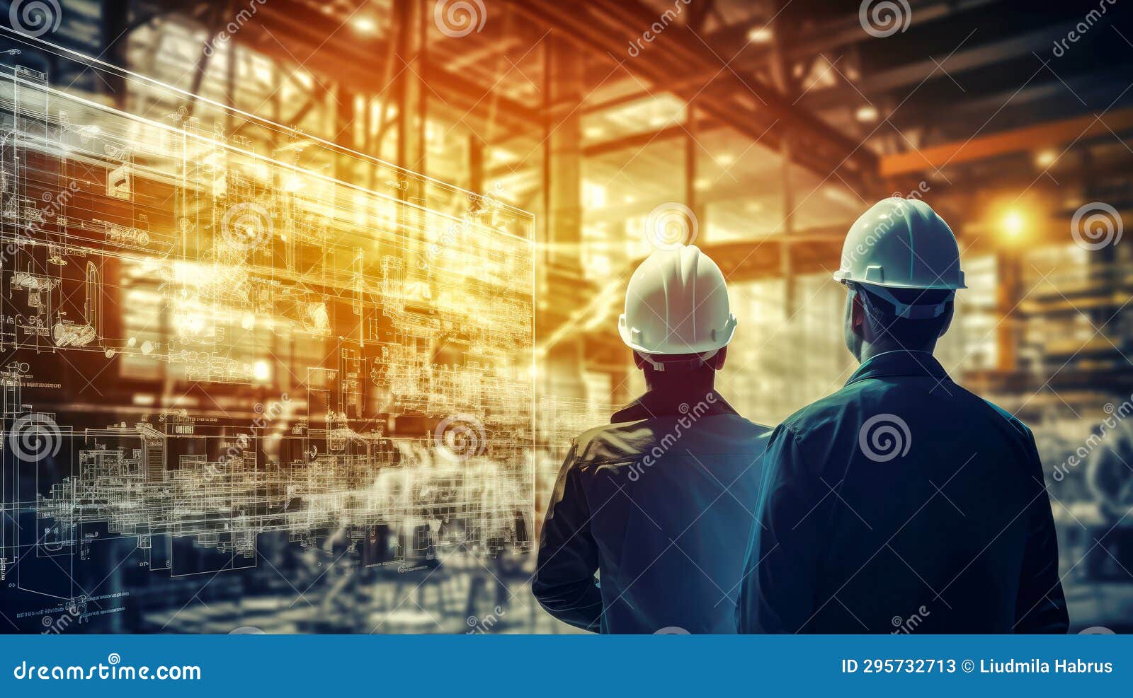 Back View of Engineer and Architect Working with Construction Plan at ...