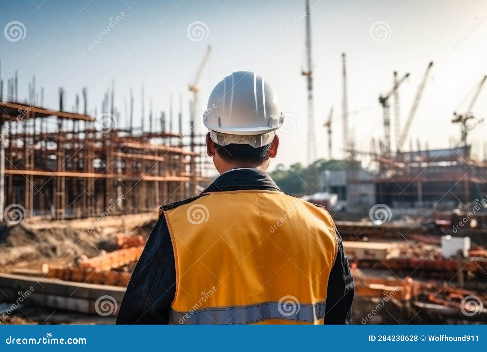 Back View, Engineer Look Upward, Ground Level Angle of Building ...