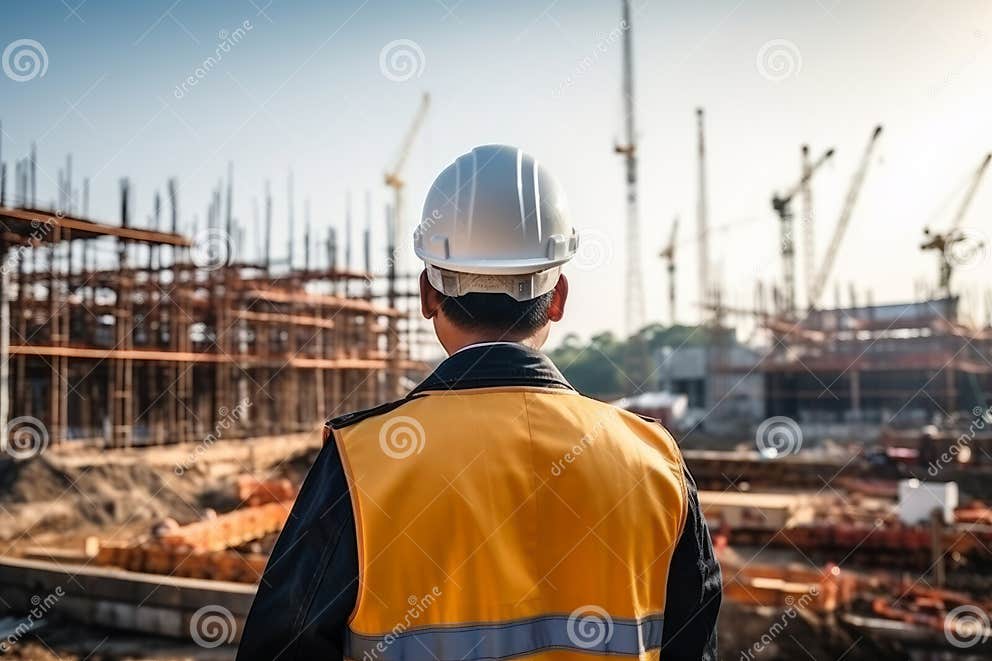 Back View, Engineer Look Upward, Ground Level Angle of Building ...