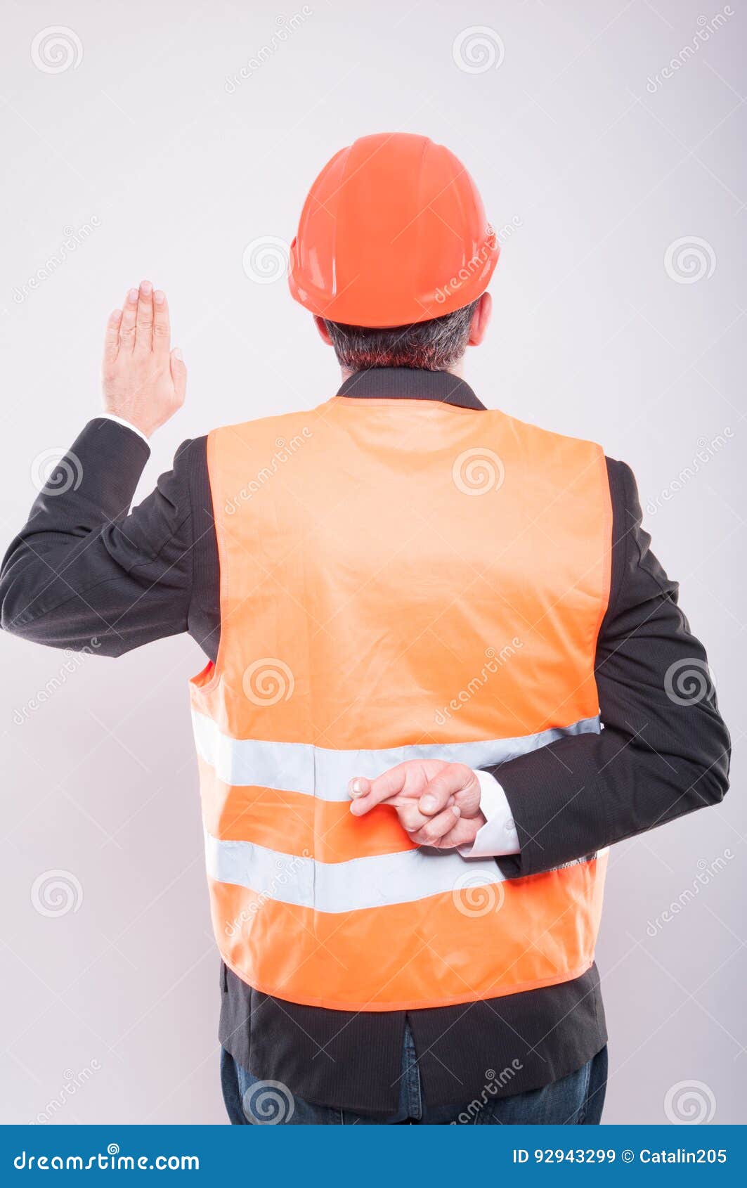 Back View of Engineer Making Fake Oath Gesture Stock Image - Image of ...