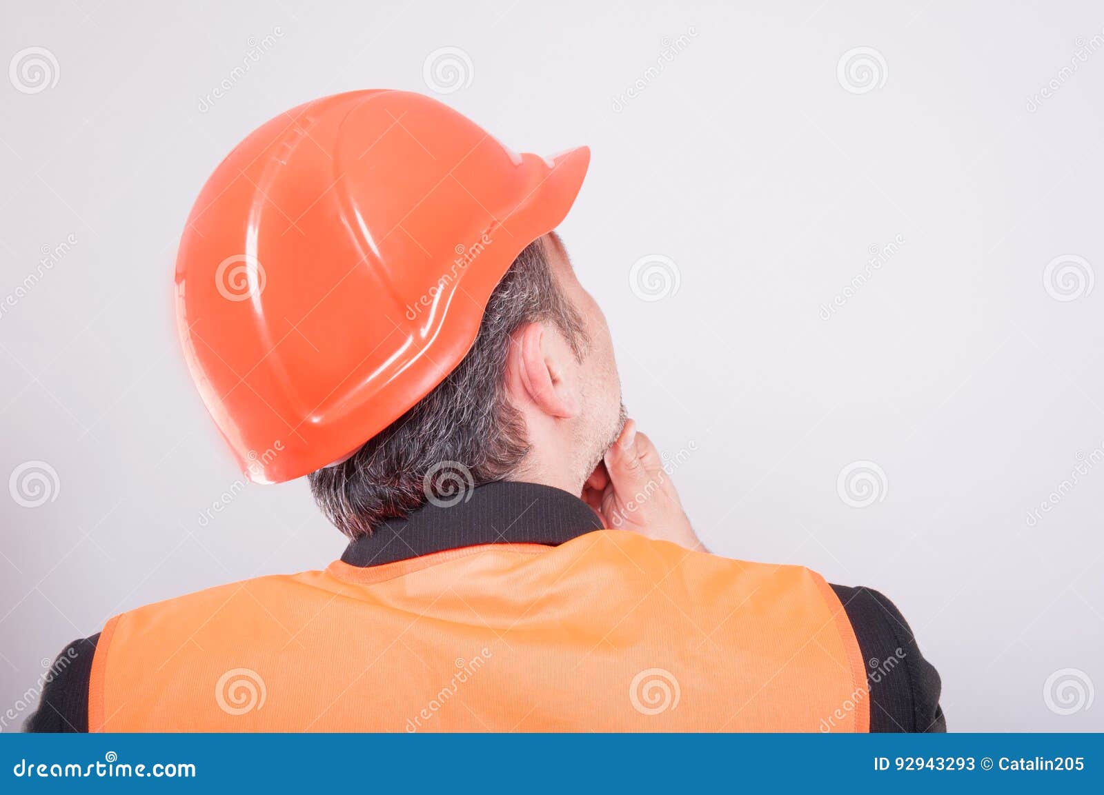 Back View of Engineer Making Thinking Gesture Stock Image - Image of ...