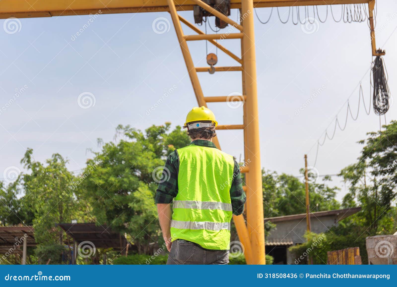 Back View of Engineer Man in Hardhats on Construction Site, Foreman ...