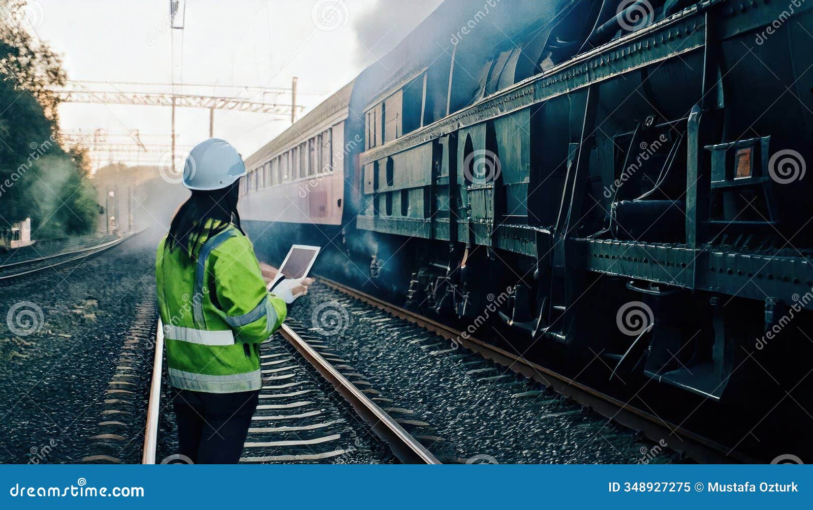 Back View Engineer Train is Monitoring the Old Steam Train Stock ...