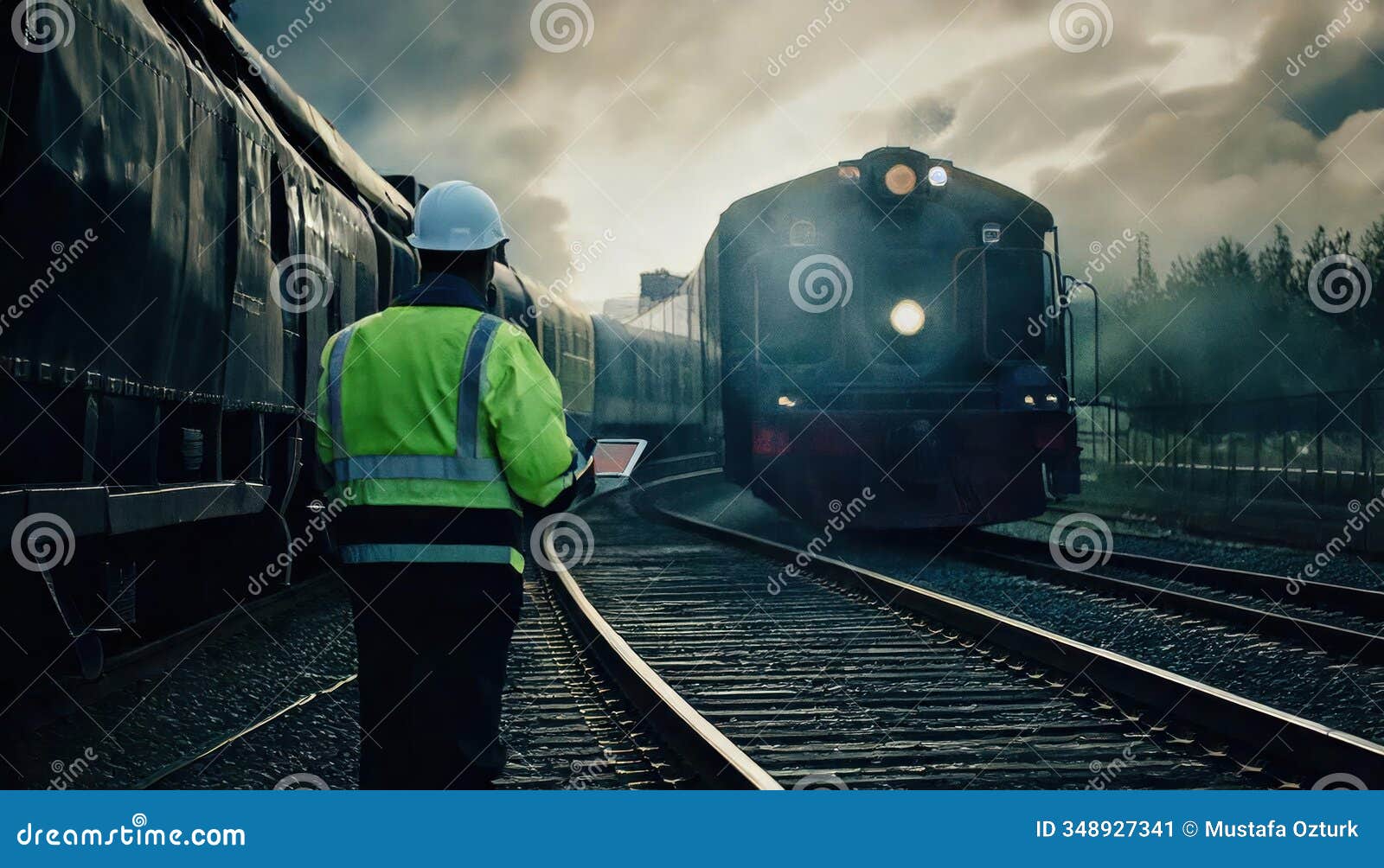 Back View Engineer Train is Monitoring the Old Steam Train Stock ...