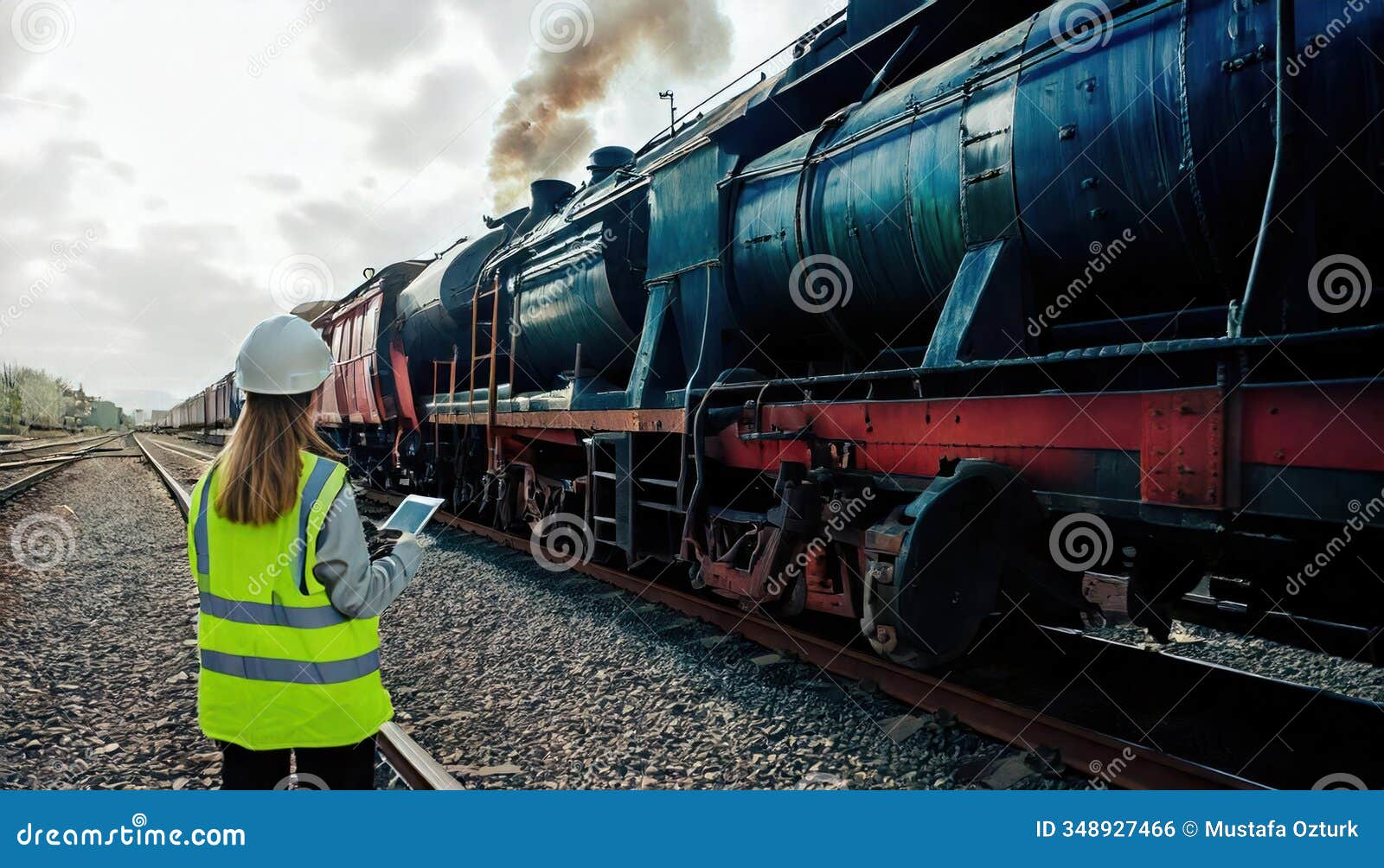 Back View Engineer Train is Monitoring the Old Steam Train Stock ...