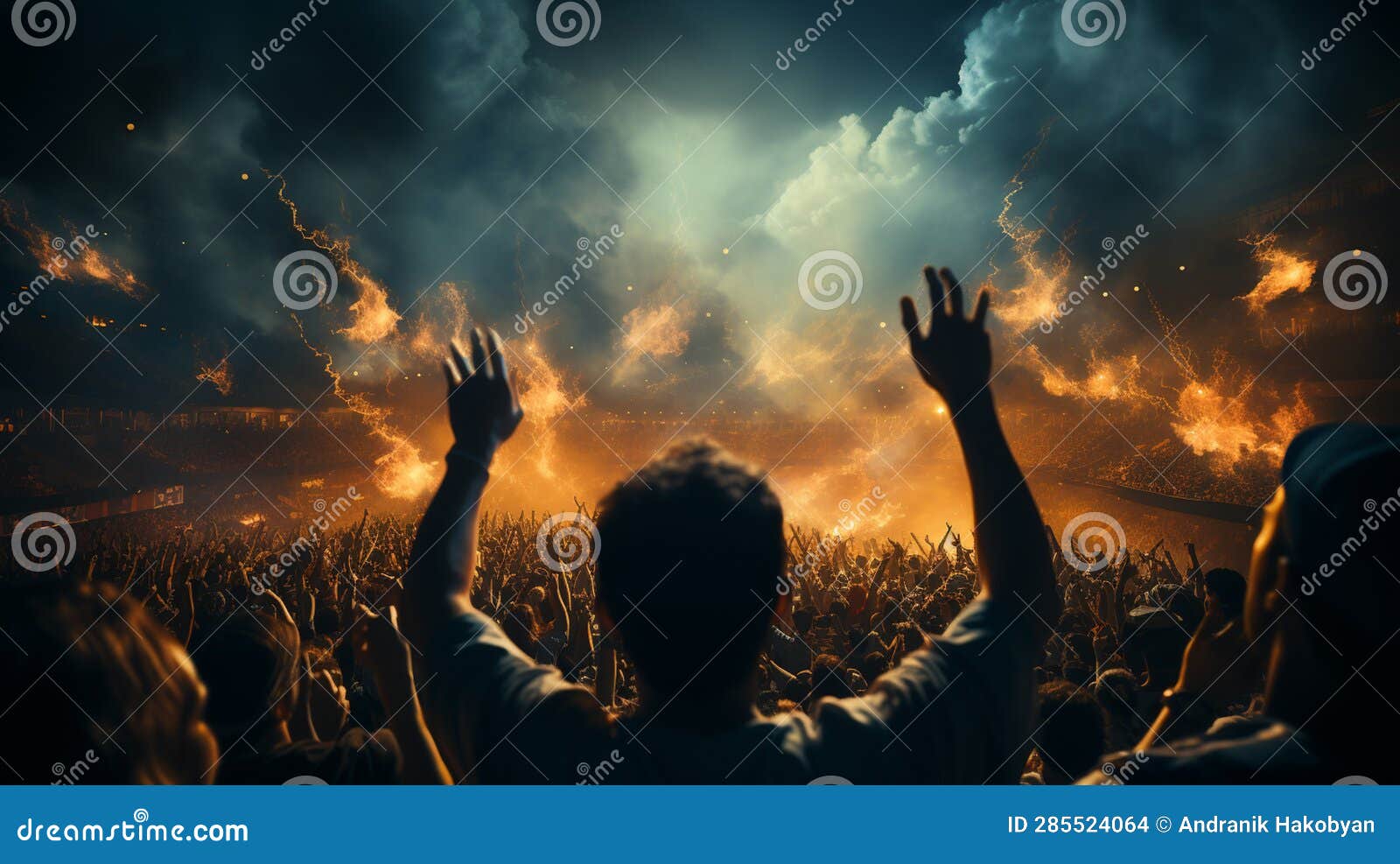 Back View of Fans Cheering at Stadium. Generative Ai Stock Illustration ...