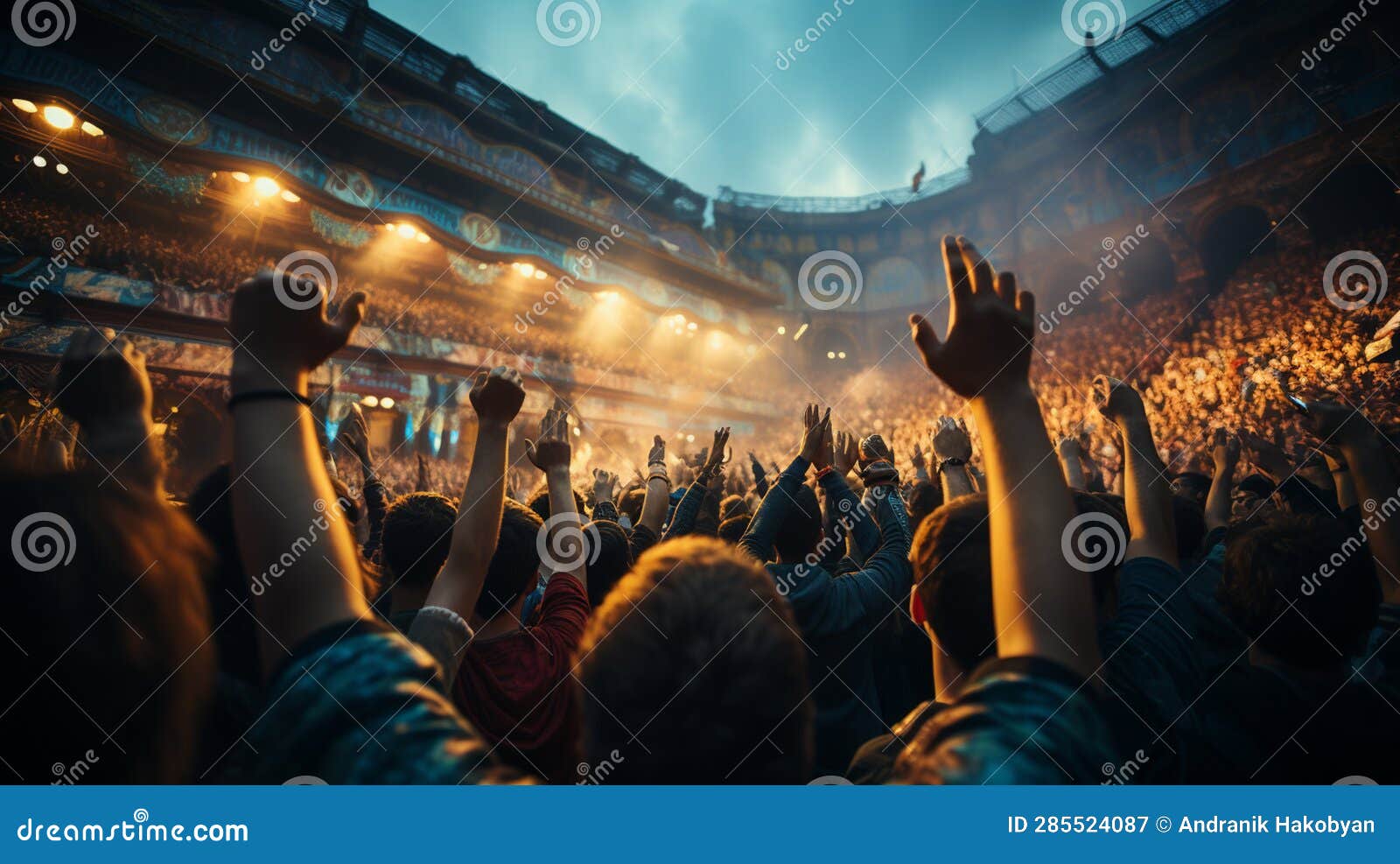 Back View of Fans Cheering at Stadium. Generative Ai Stock Illustration ...
