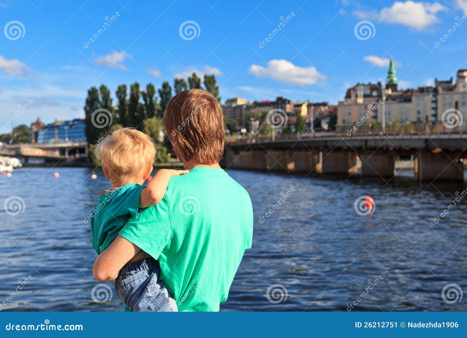 Back View of Father and Son Looking at Stockholm Stock Image - Image of ...