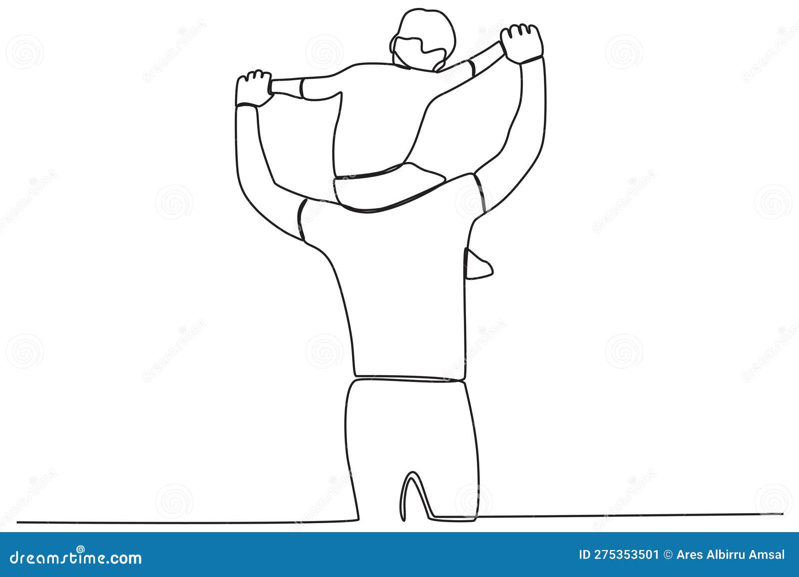 Back View of a Father and Son Playing Stock Illustration - Illustration ...