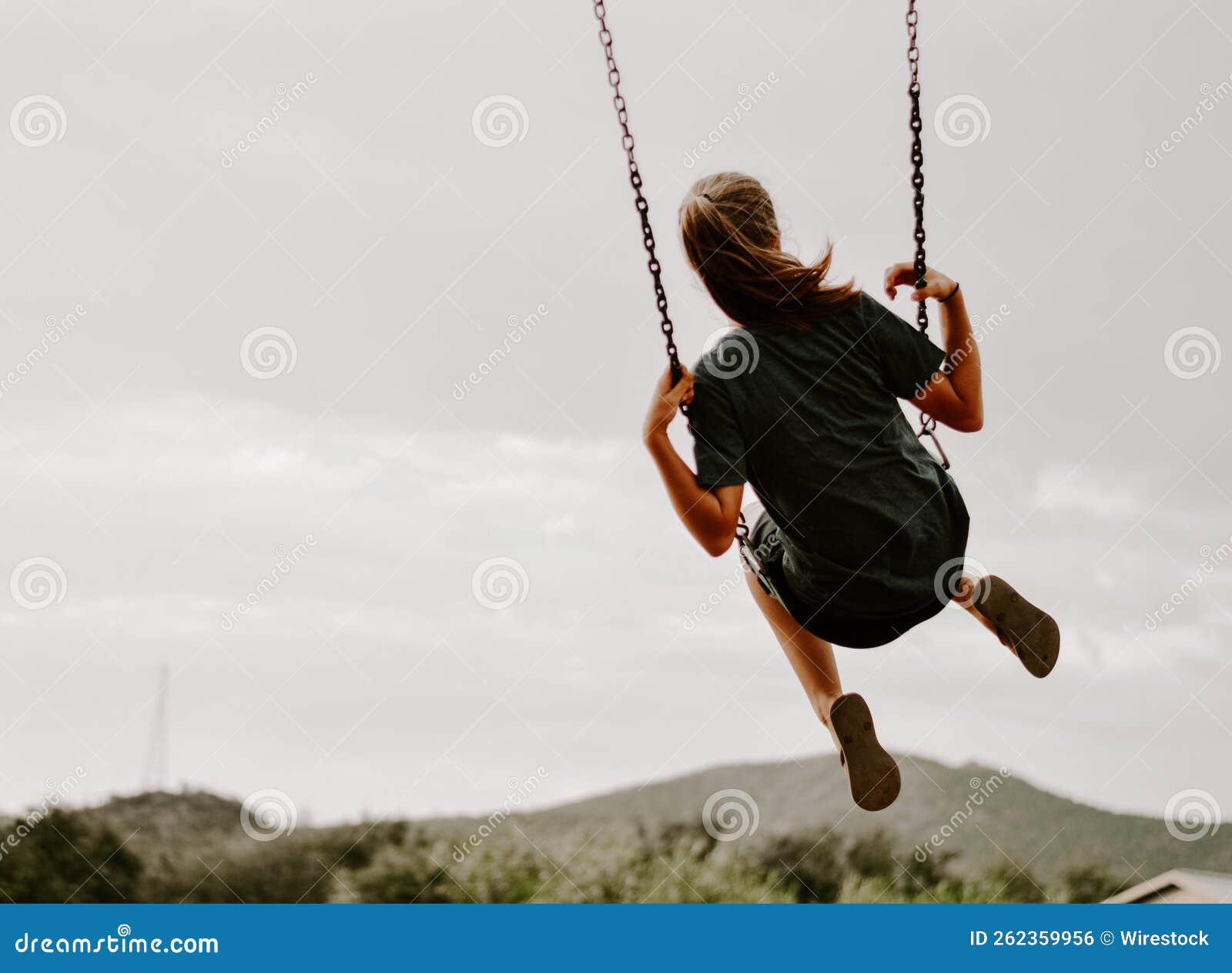 Back View of a Female in the Air on a Swing Stock Photo - Image of ...