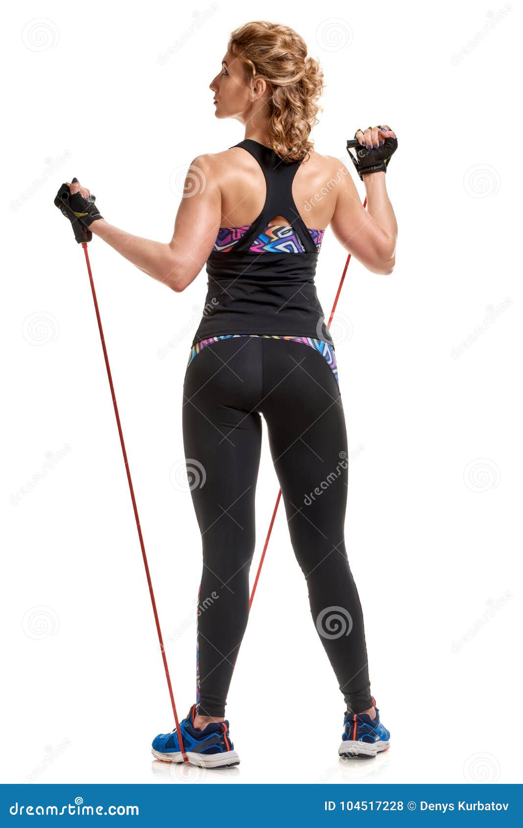 Woman Stretching with Expander Stock Photo - Image of isolated ...