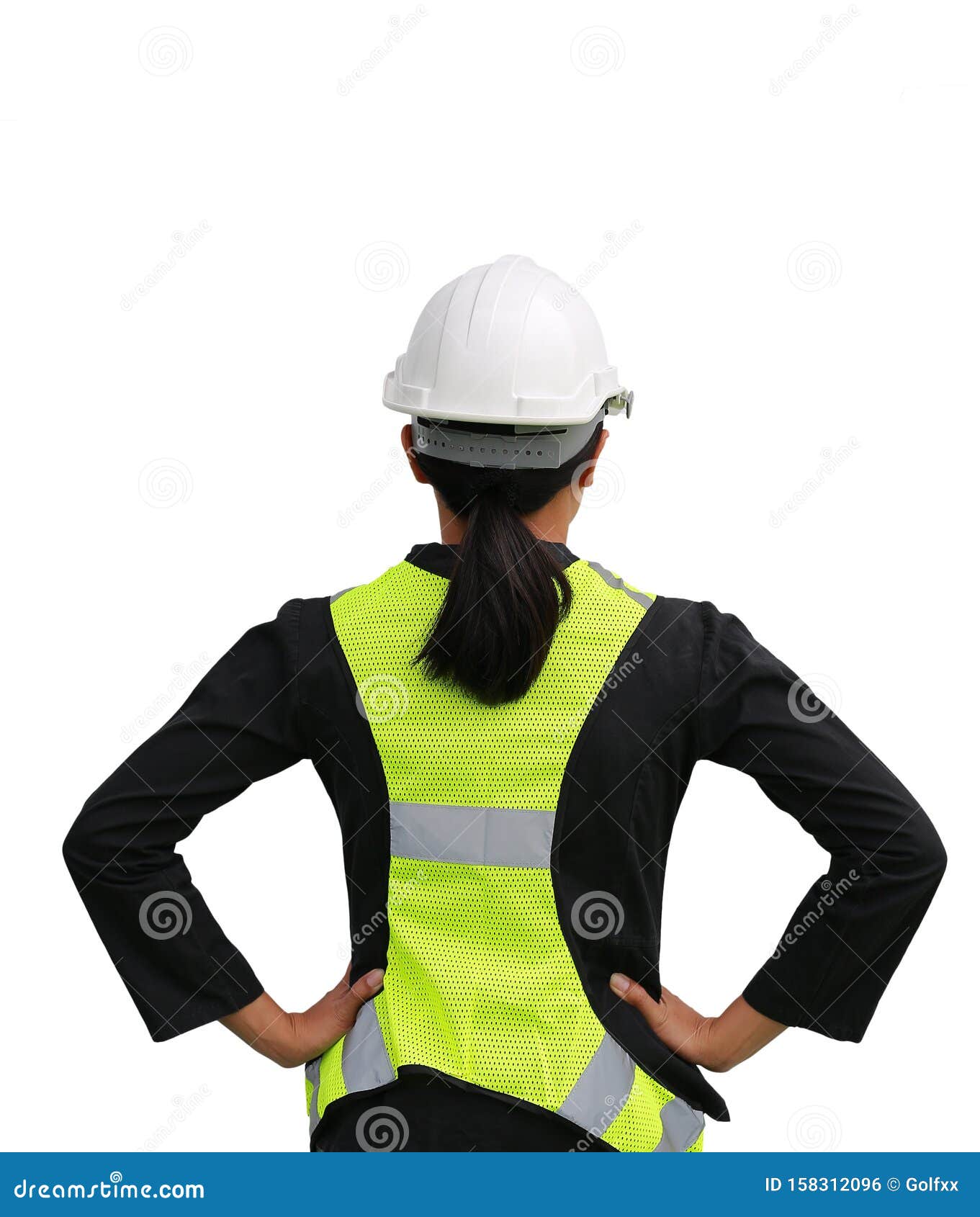 Back View of Female Construction Worker Isolated on White Background ...