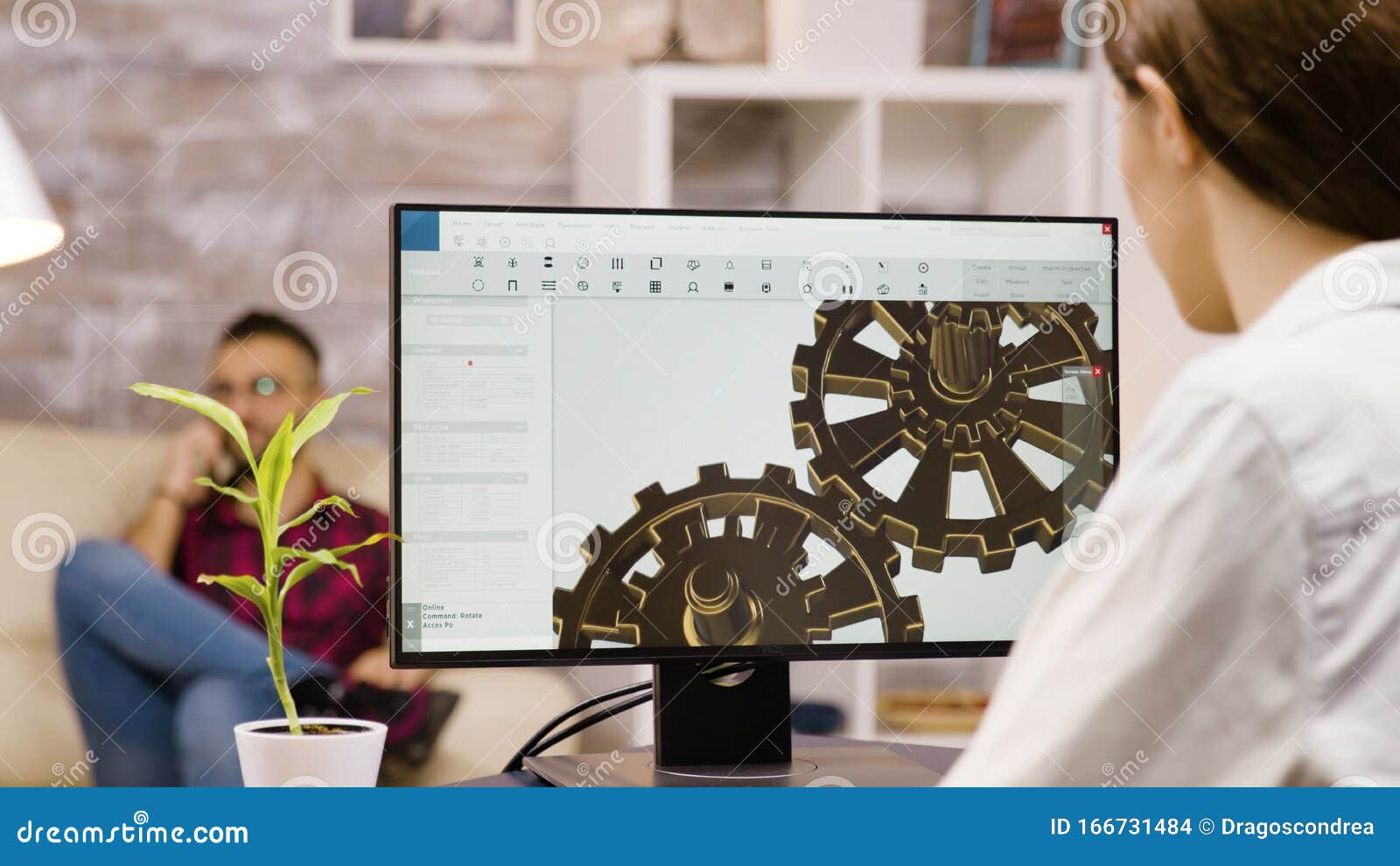 Back View of Female Engineer Working on a Mechanical Concept Stock ...
