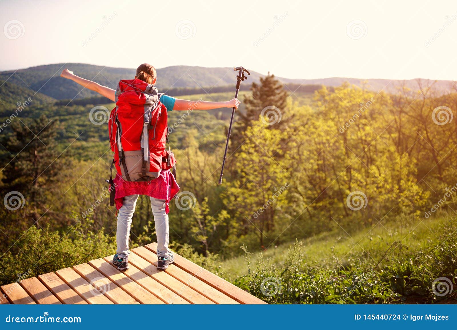Back View of Female Hikers with Backpack in Nature Stock Photo - Image ...